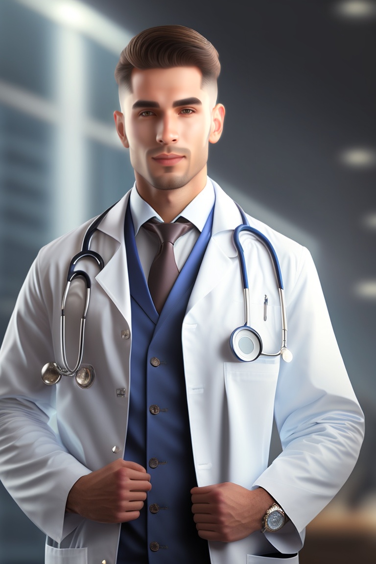 Lexica - Photo of a male doctor realistic wearing a doctor coat sharp ...