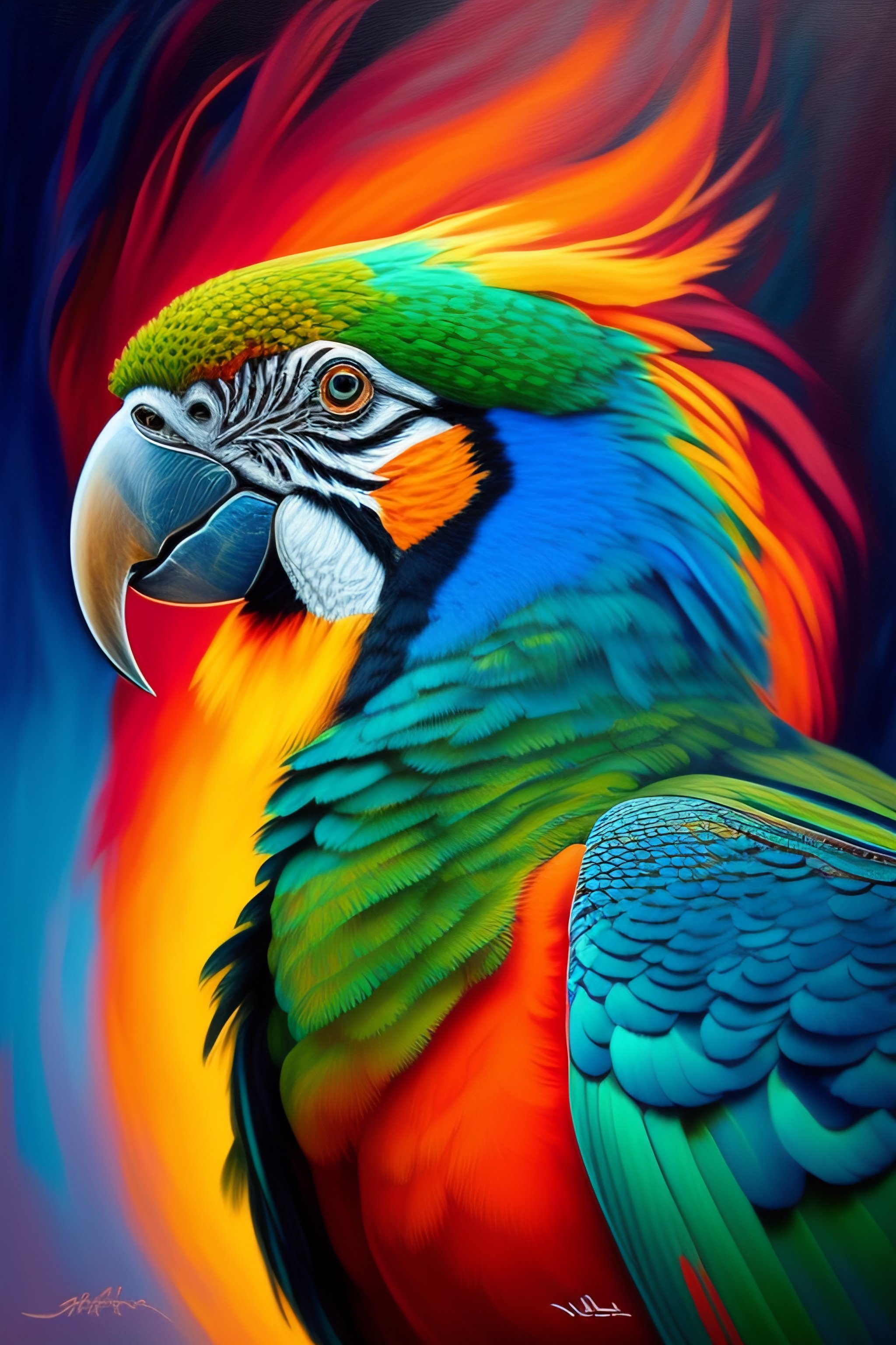 Lexica - Peacock macaw full color painting