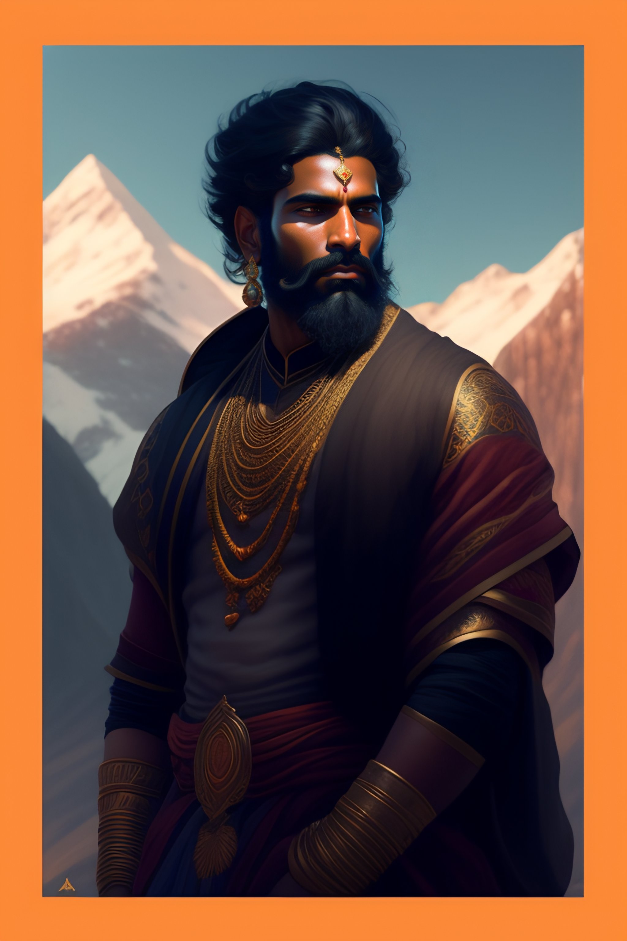 Lexica - Indian Man with black hair curly, black beard, serious face ...