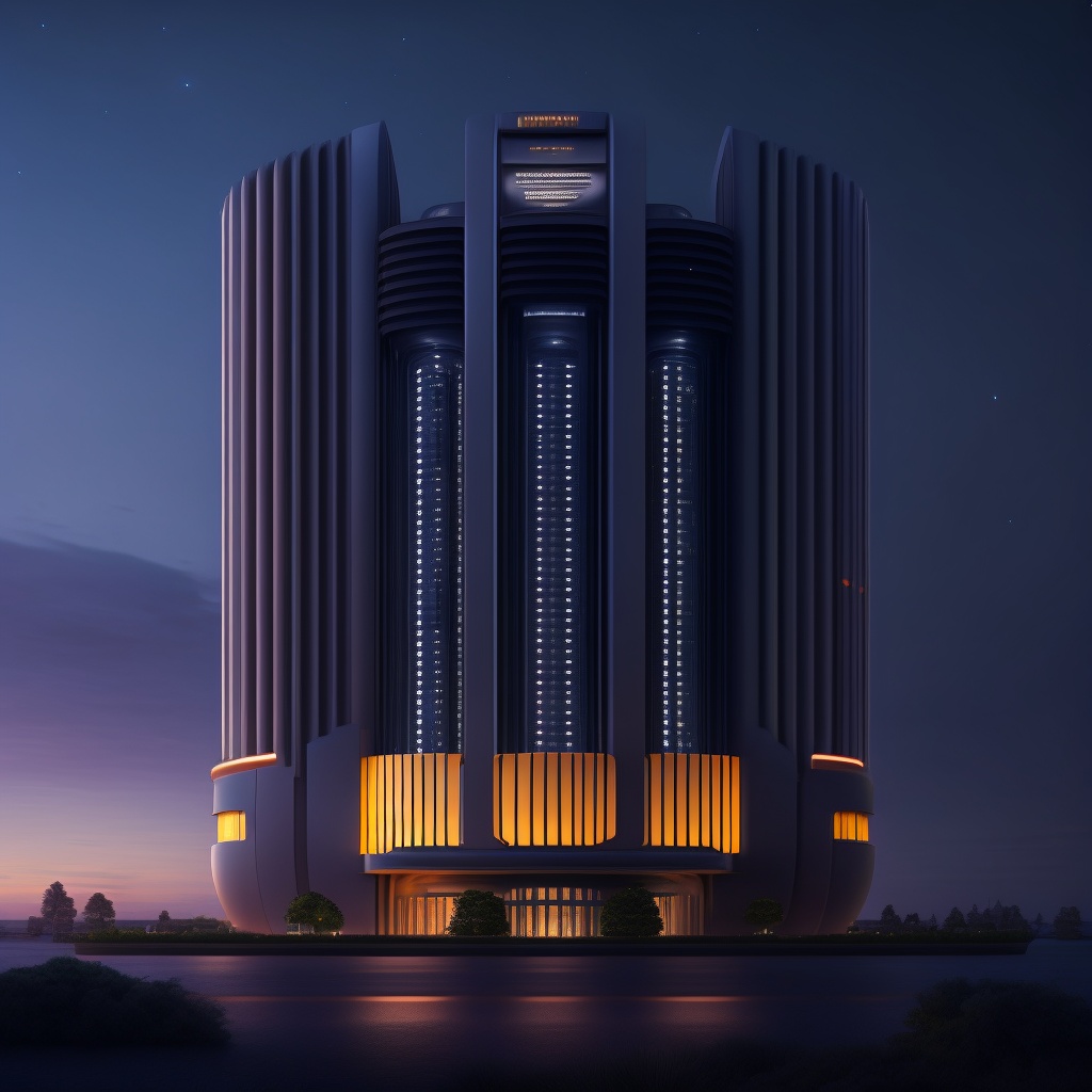 Lexica - Exterior night view of a dystopian, futuristic, massive ...