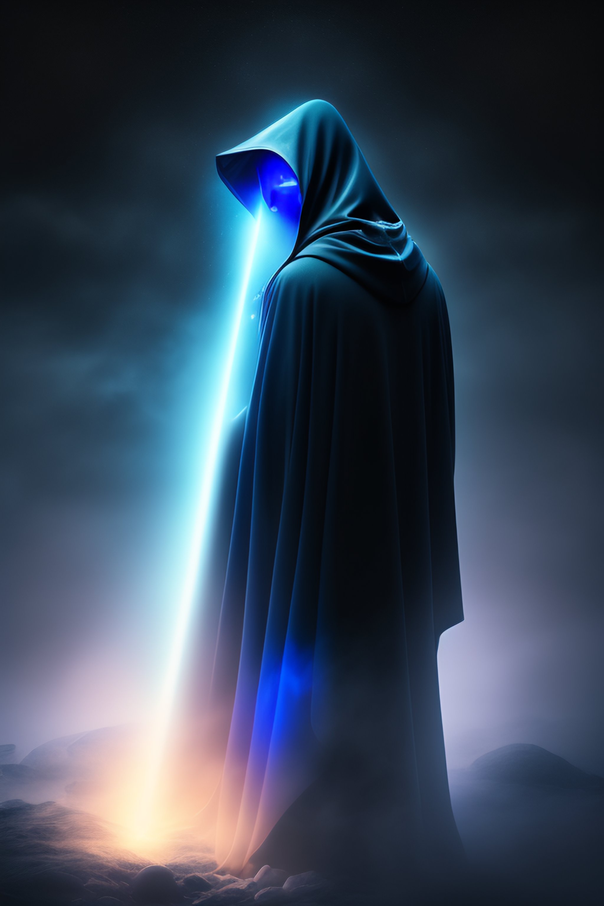 Lexica - Grim reaper, wearing a gray robe, spectral blue magical aura ...