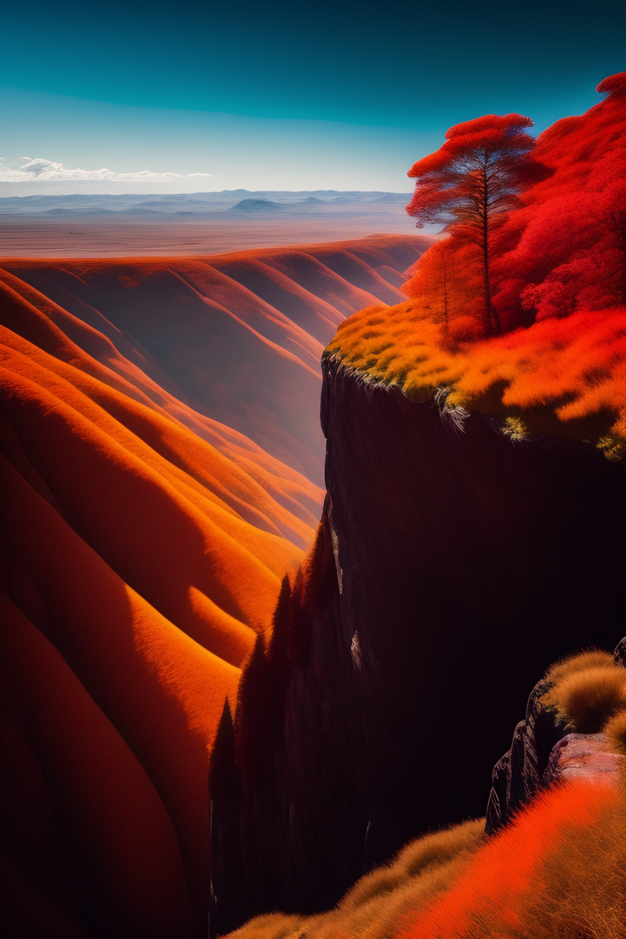 Lexica - Red haired giant climbing a mountain slope