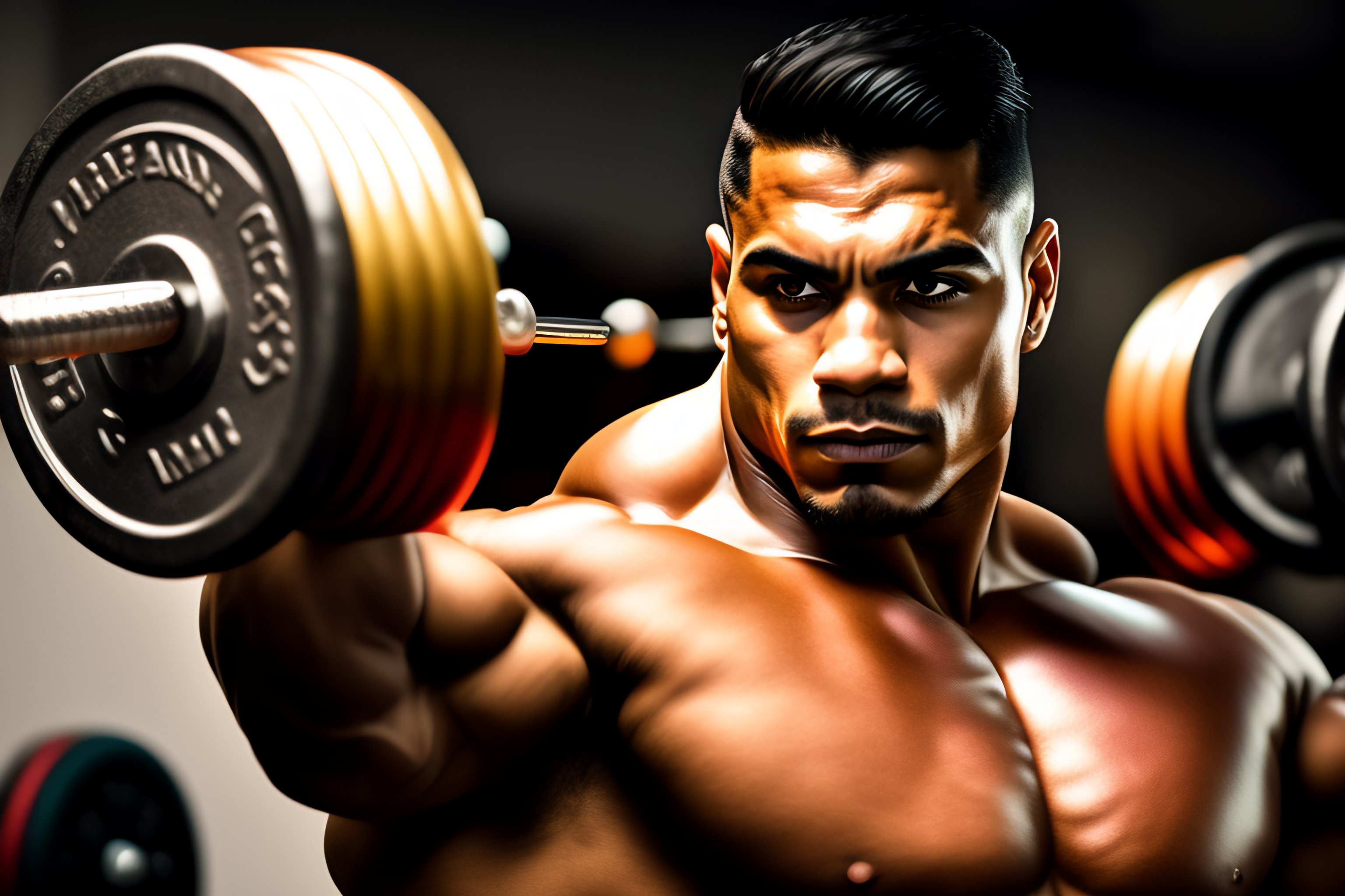 Lexica - Portrait of a Latino bodybuilder with a buzz cut lifting weights
