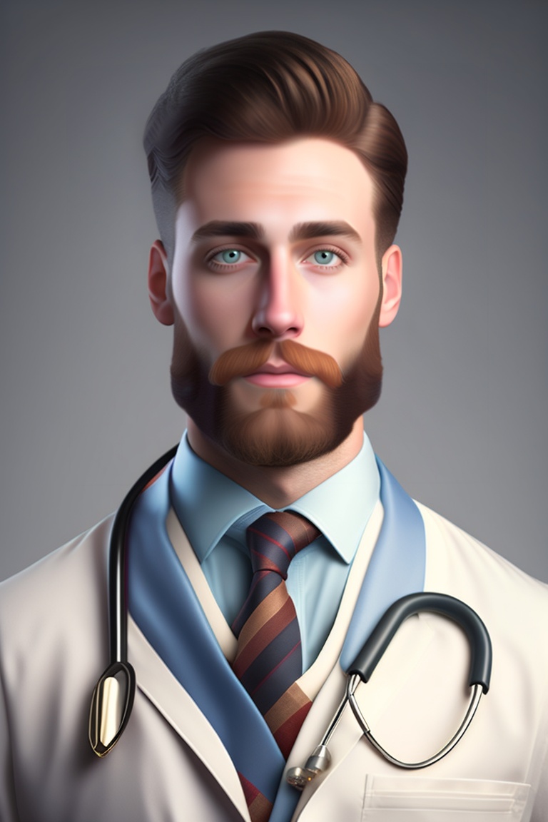 Lexica - American, Young doctor with beard, front face, stethoscope ...