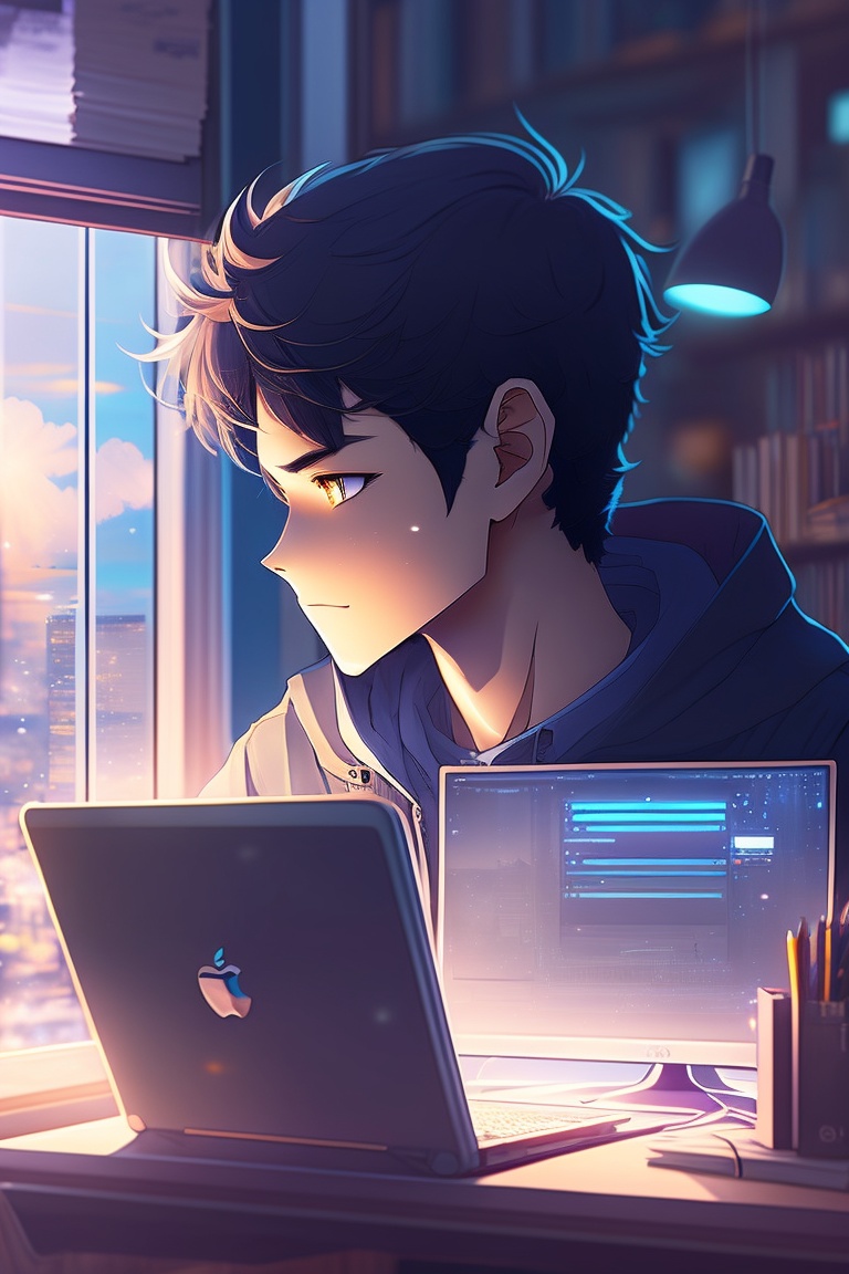 Lexica - Create a high resolution artwork of lofi ,Anime boy is ...
