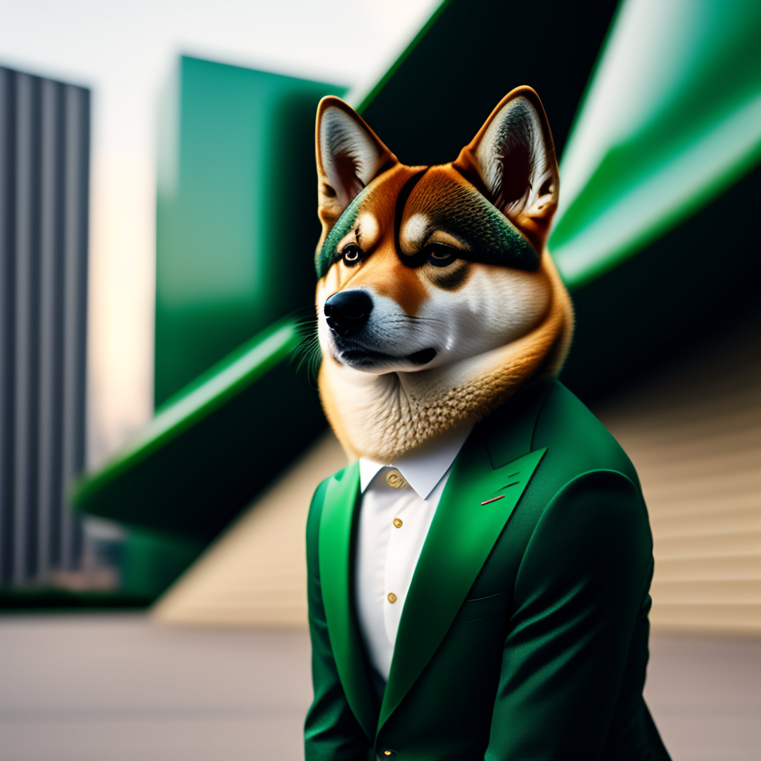 Lexica - Medium Shot of a shiba inu dressed in a fancy green suit ...