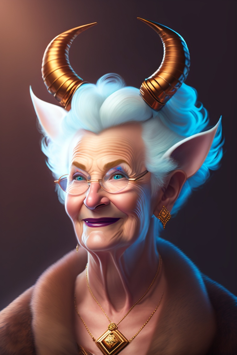 Lexica - A little crazy, grandmother satyr, short hair, different eyes ...