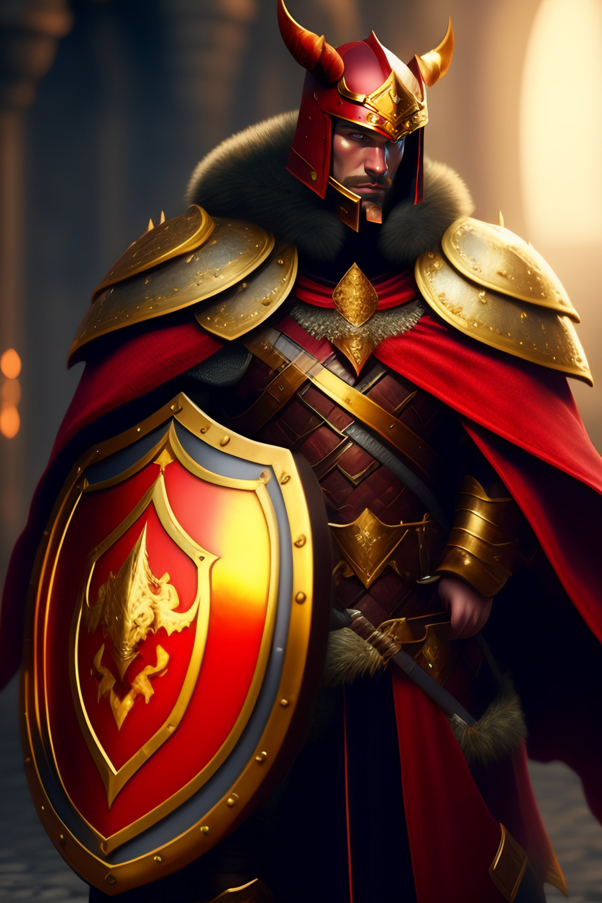 Lexica - Red Dragonborn paladin wearing a golden full plate mail and a ...