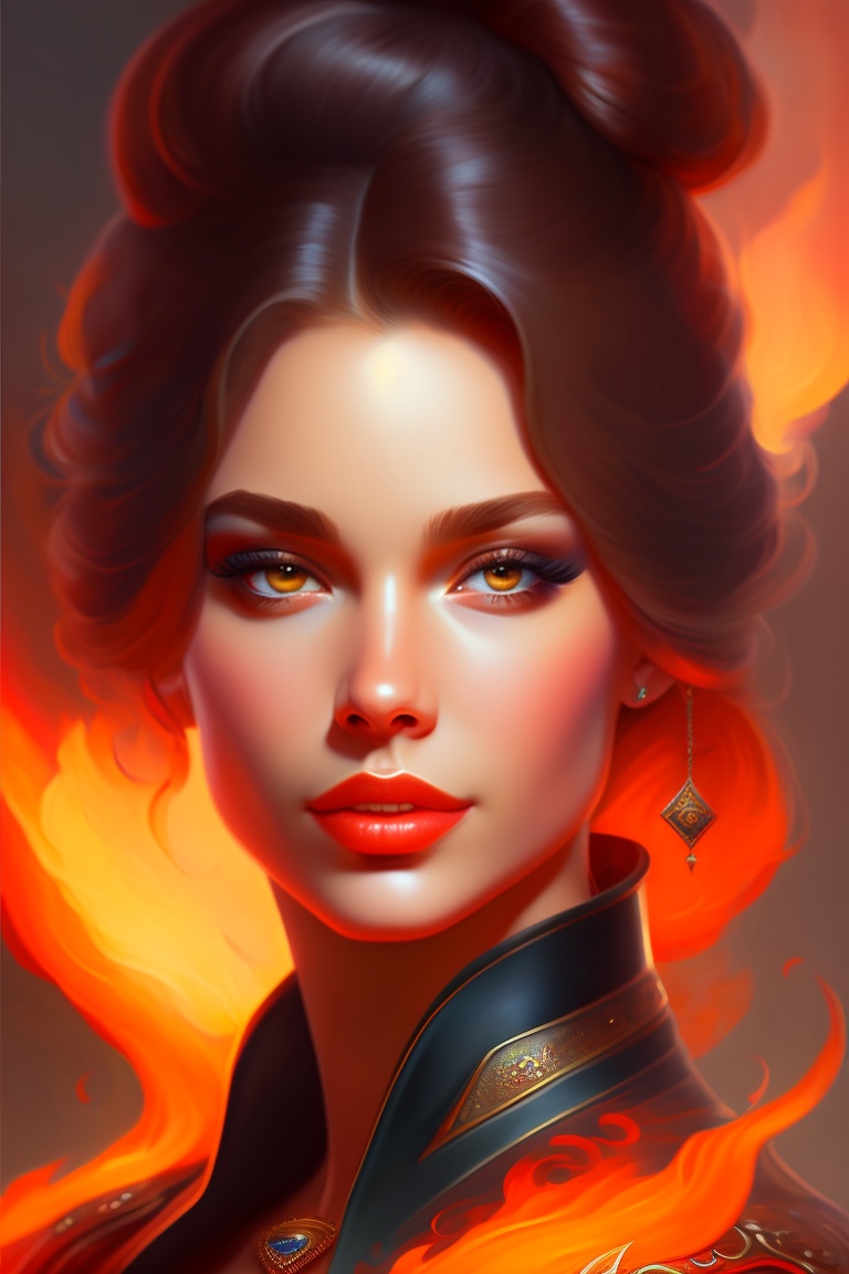 Lexica - Intricate half-length portrait of a beautiful fiery woman ...