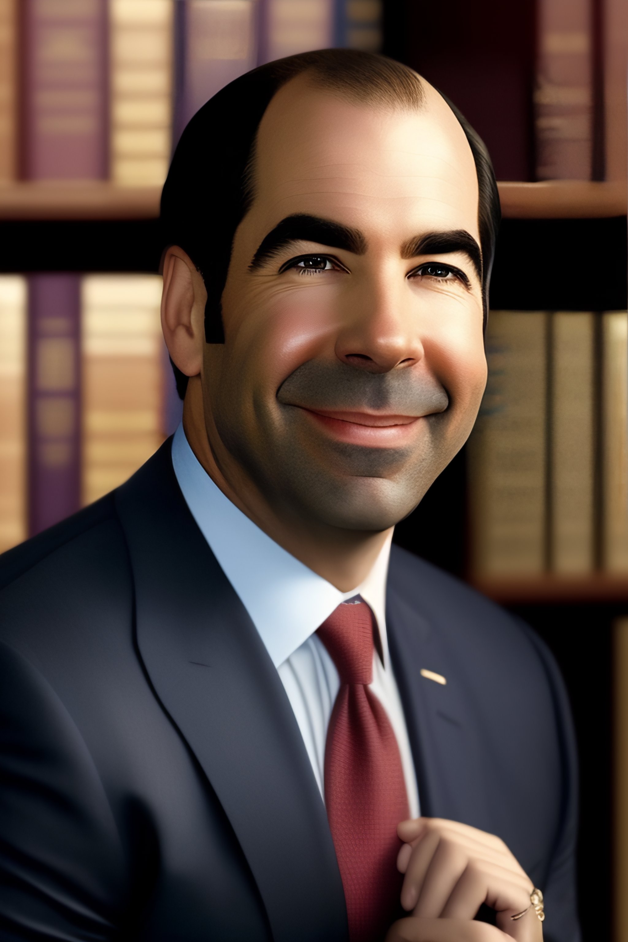 Lexica - Louis litt as a lawyer in a library. funny. realistic.