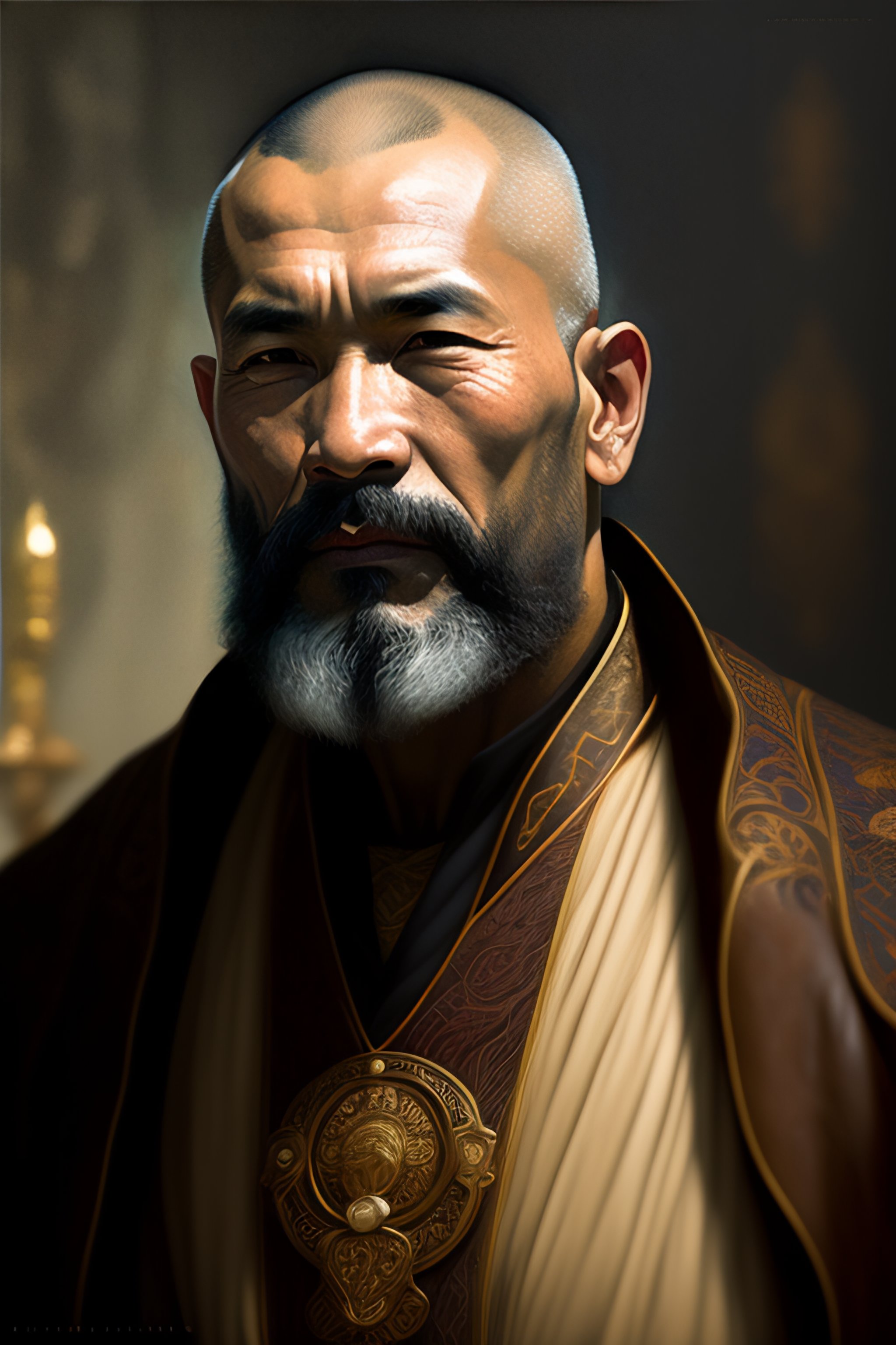 Lexica - A caucassian shaolin monk 50 years old, shaved head, punk ...