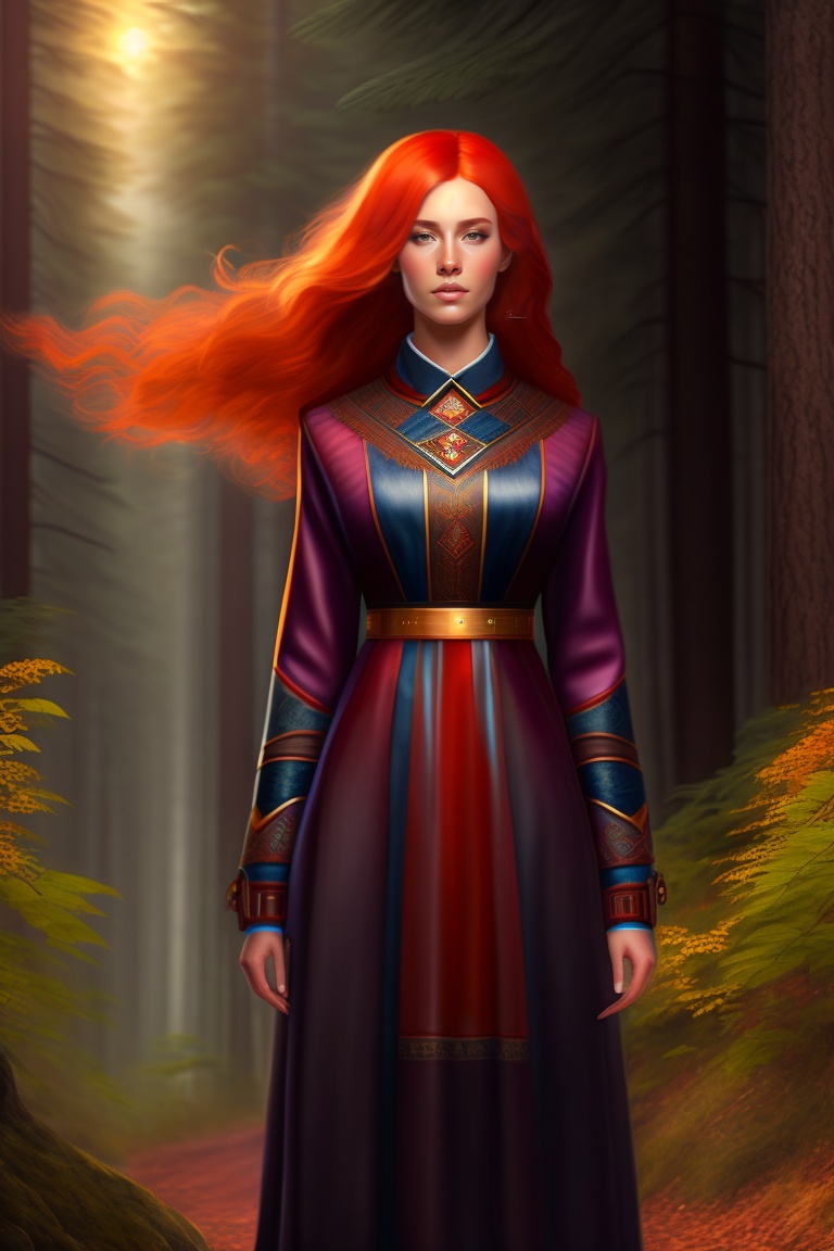 Lexica - Red hair big brown eyes, tall, shamanic, woman, healer, dress ...