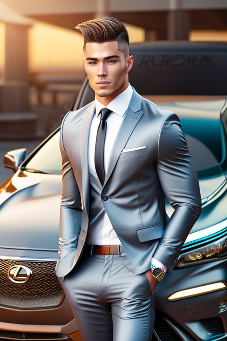 Lexica - A young fit business guy in 3 piece attire in front of a lexus ...