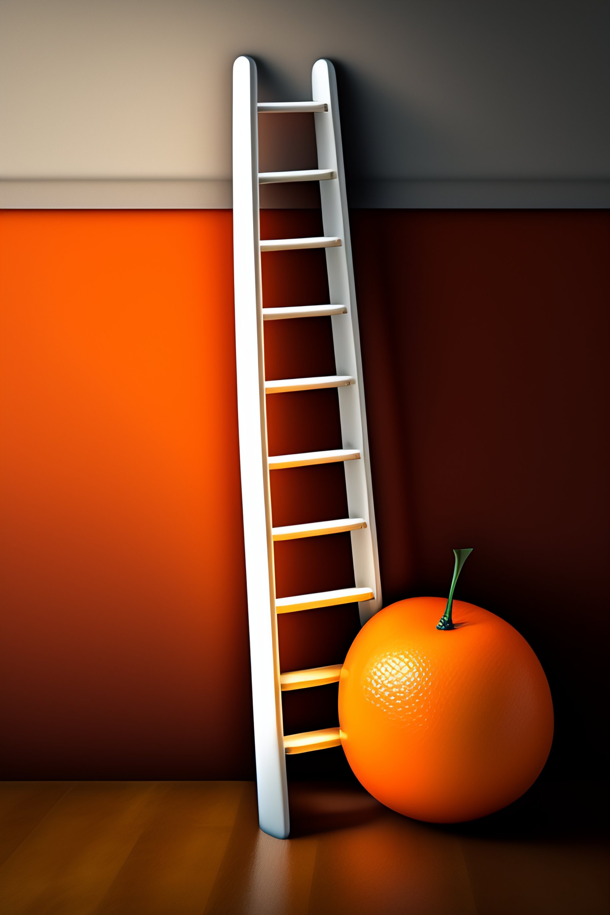 Lexica - Twisted ladder with an orange on a solid white background