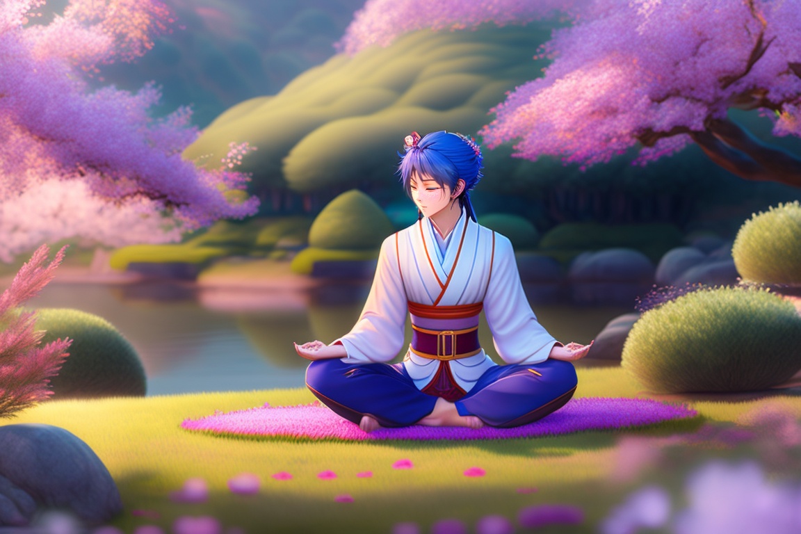 Lexica - : A serene image of Kaito meditating in a peaceful garden ...