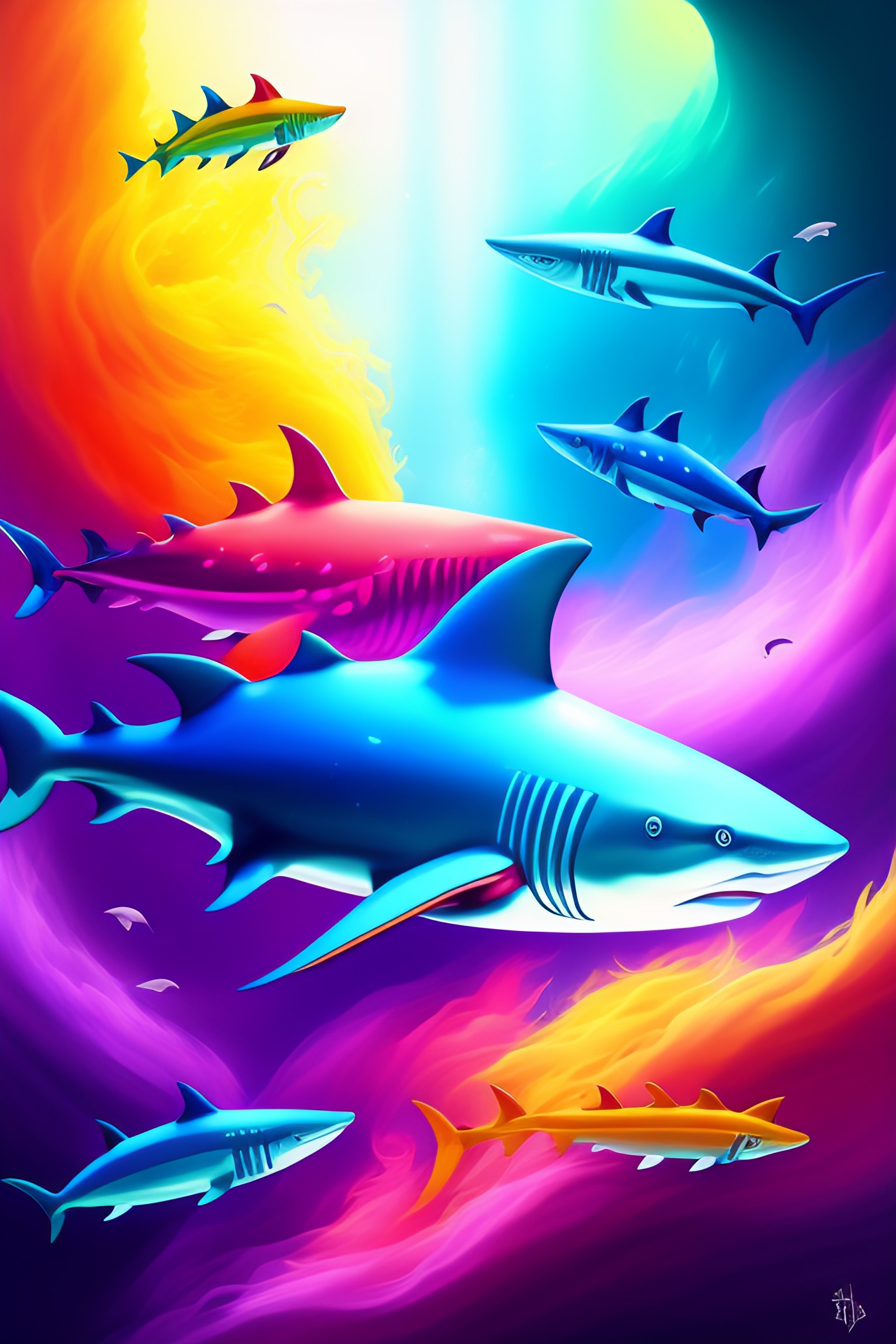 Lexica - Colorful sharks swimming, digital art, artstation trending ...