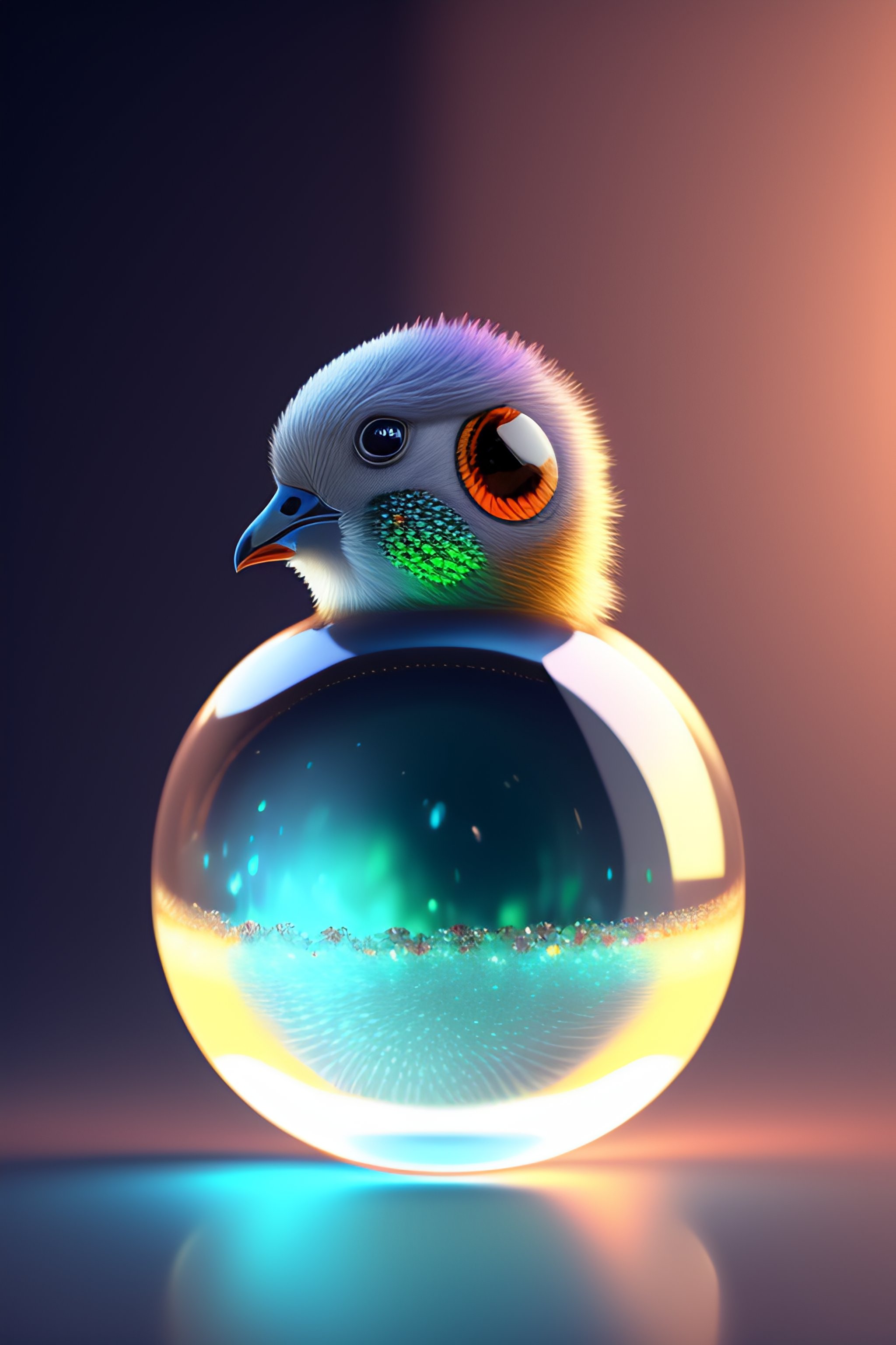 Lexica - A cute adorable baby pigeon made of crystal ball with low poly ...