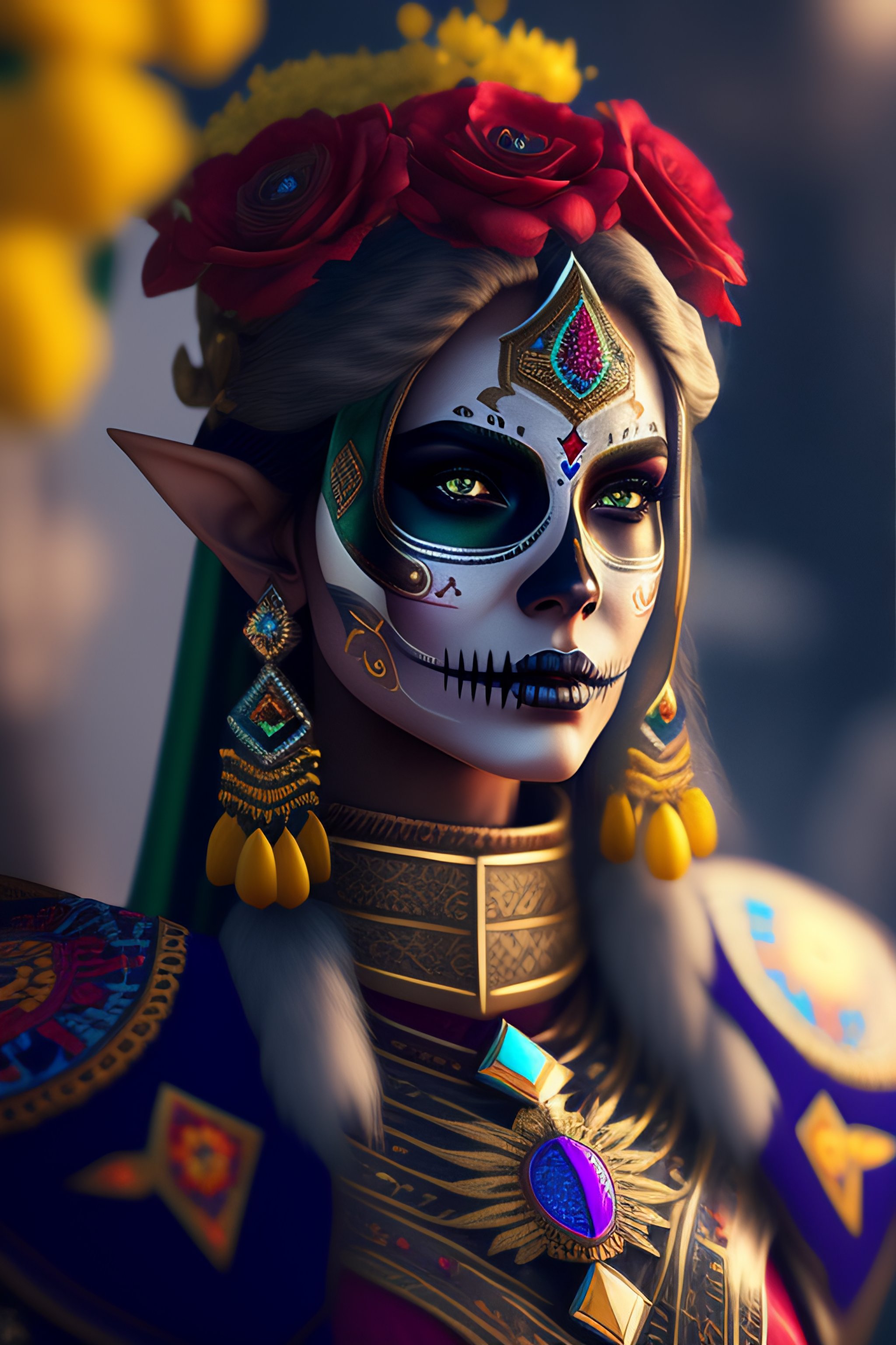 Lexica - Link zelda wearing dia de los muertos mask, skulls and flowers ...