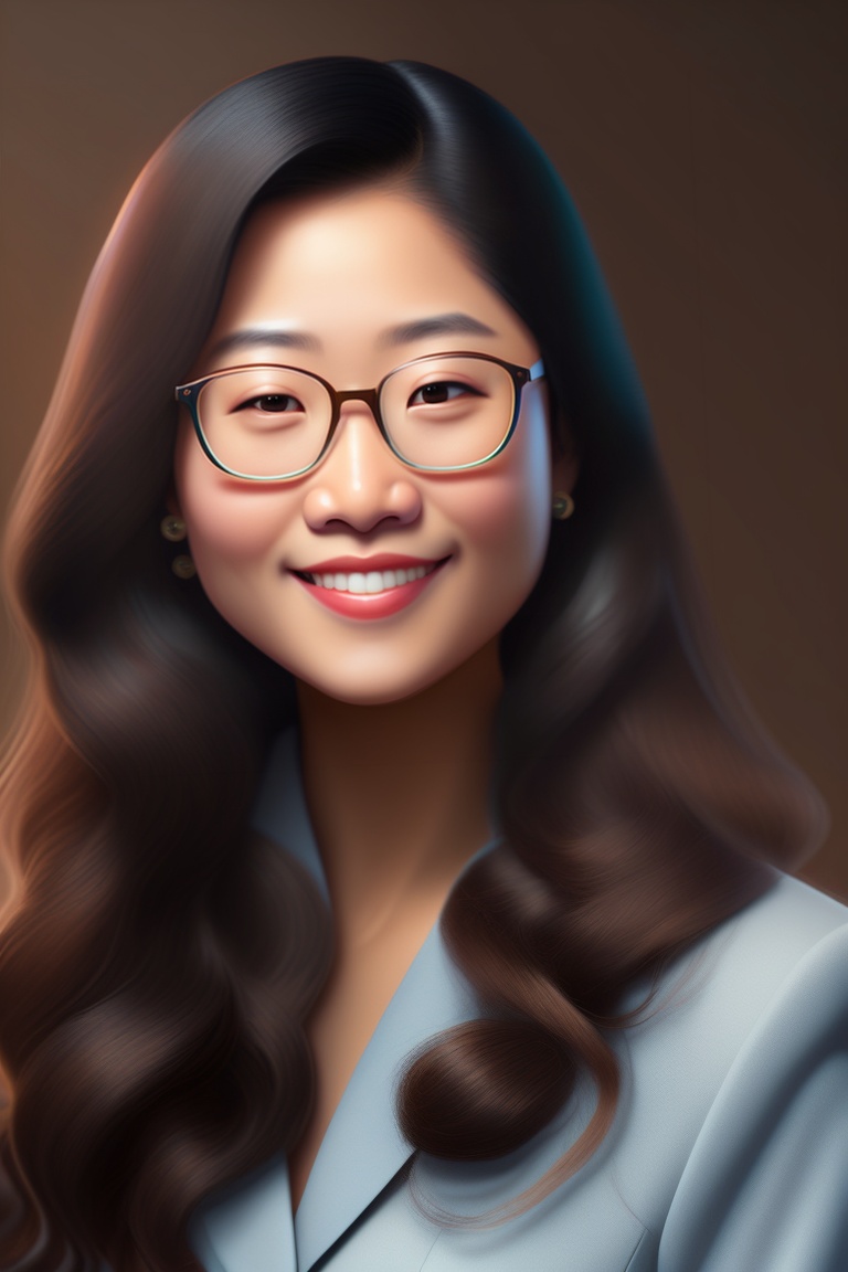 Lexica - An Asian modest professor with big eyes, glasses, long hair ...