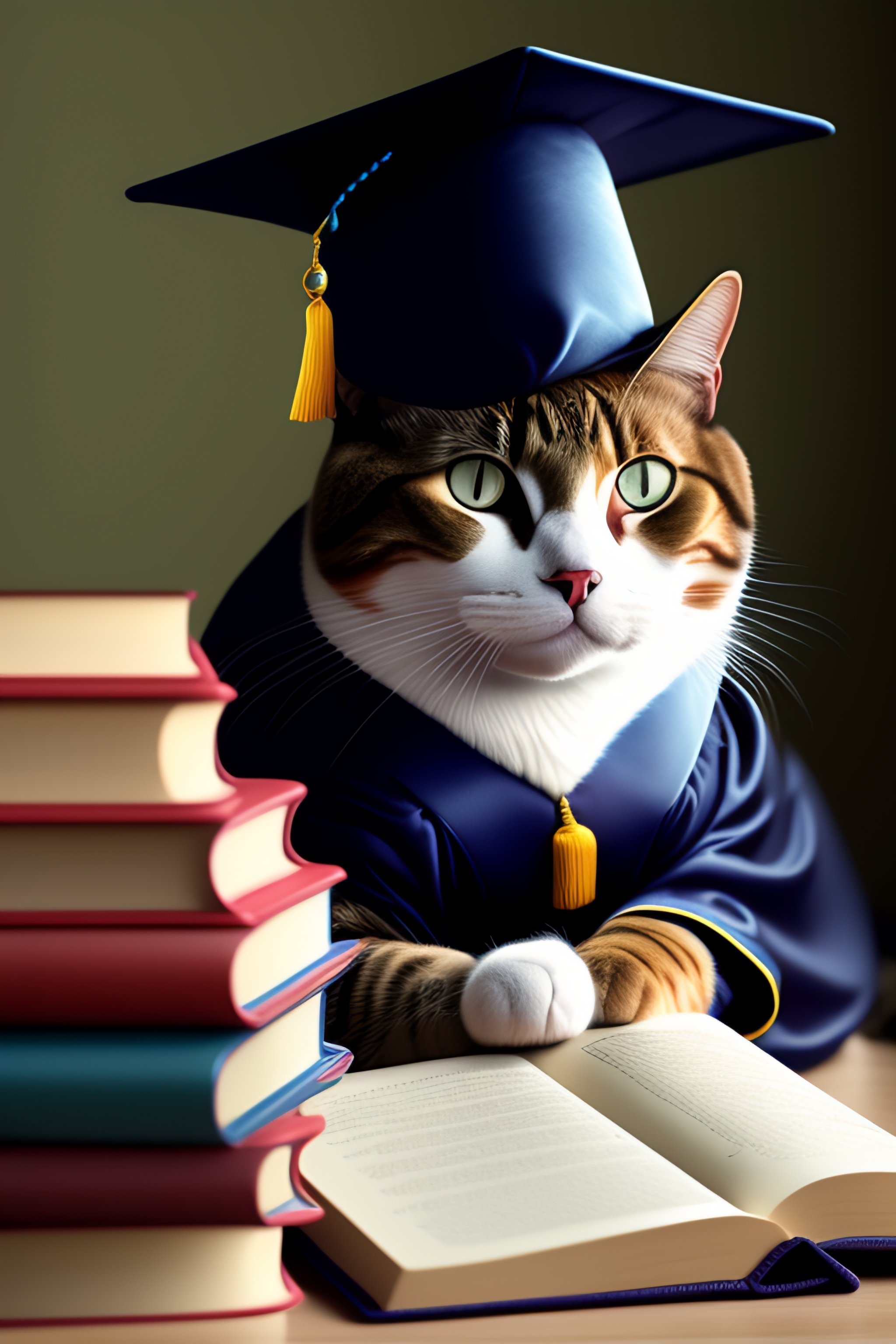 Lexica - Cat, study, graduation hat, book, anime, carttoon