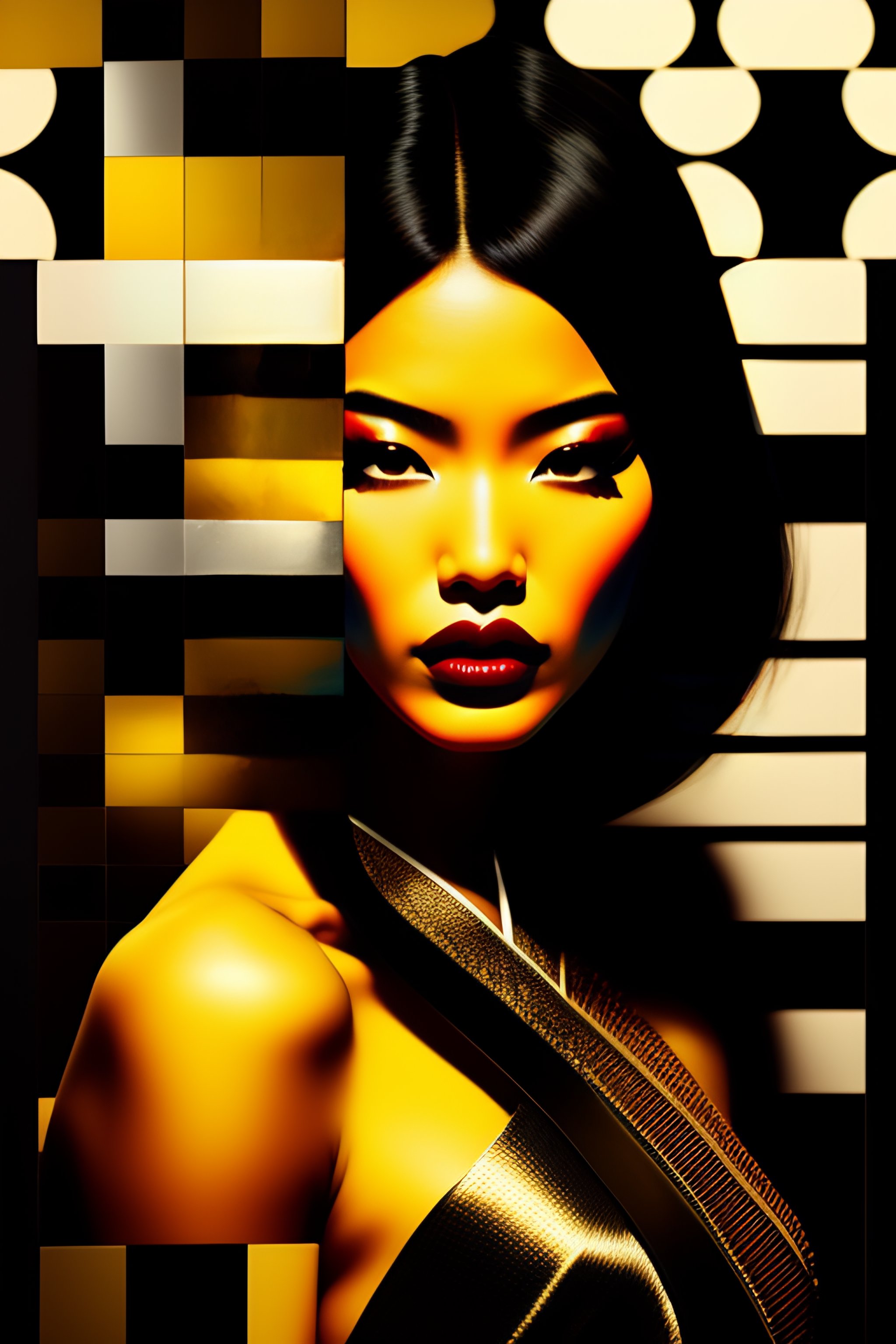 Lexica - Op art, geisha, with hyper-arabic Latina style girl in sexy ...
