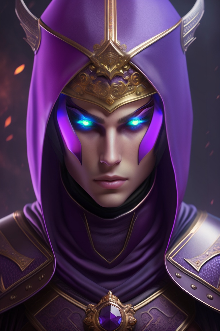 Lexica - Dark priest with purple cover, face hidden, excpt the alien eyes.