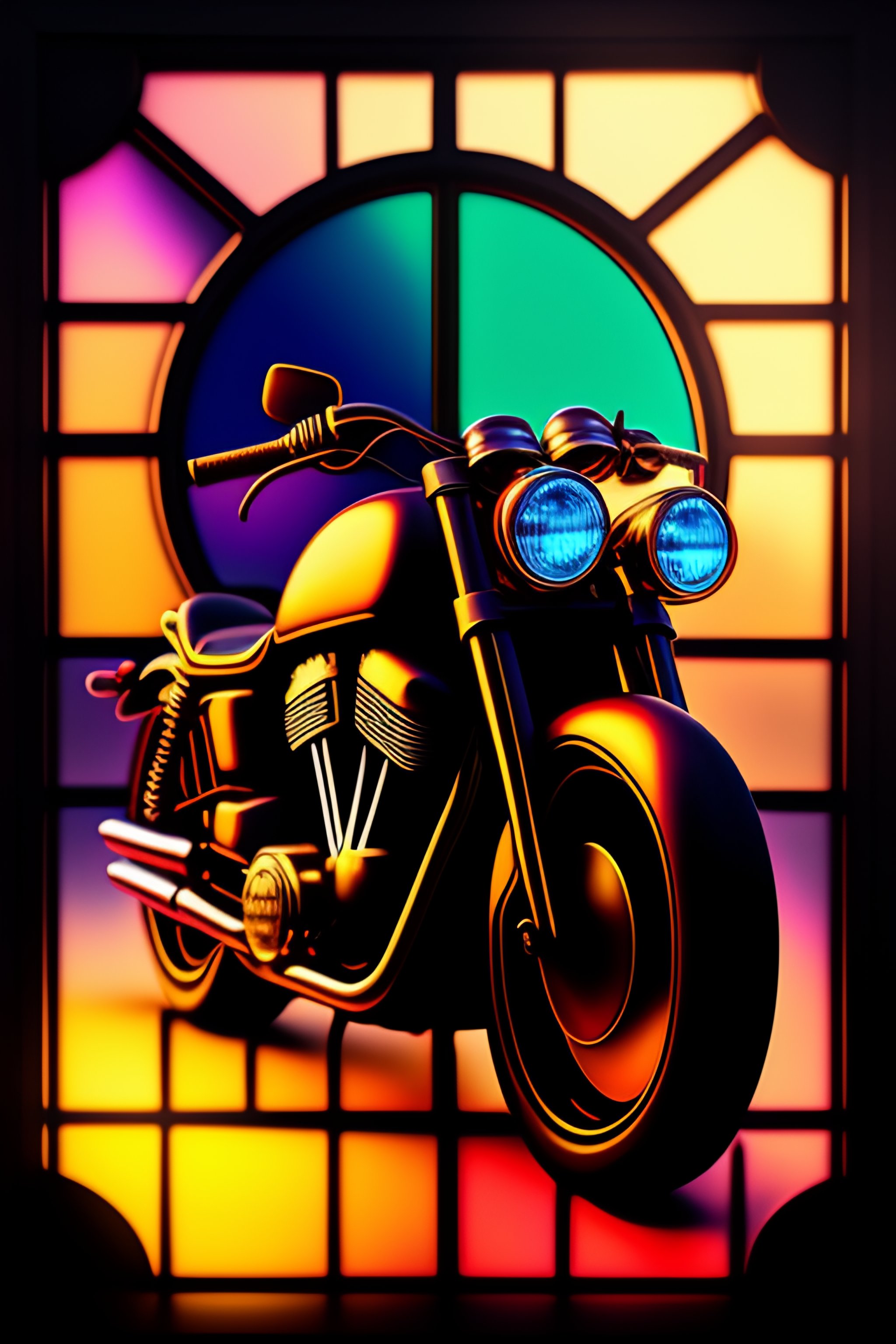 Lexica - Stained glass picture of a motorcycle
