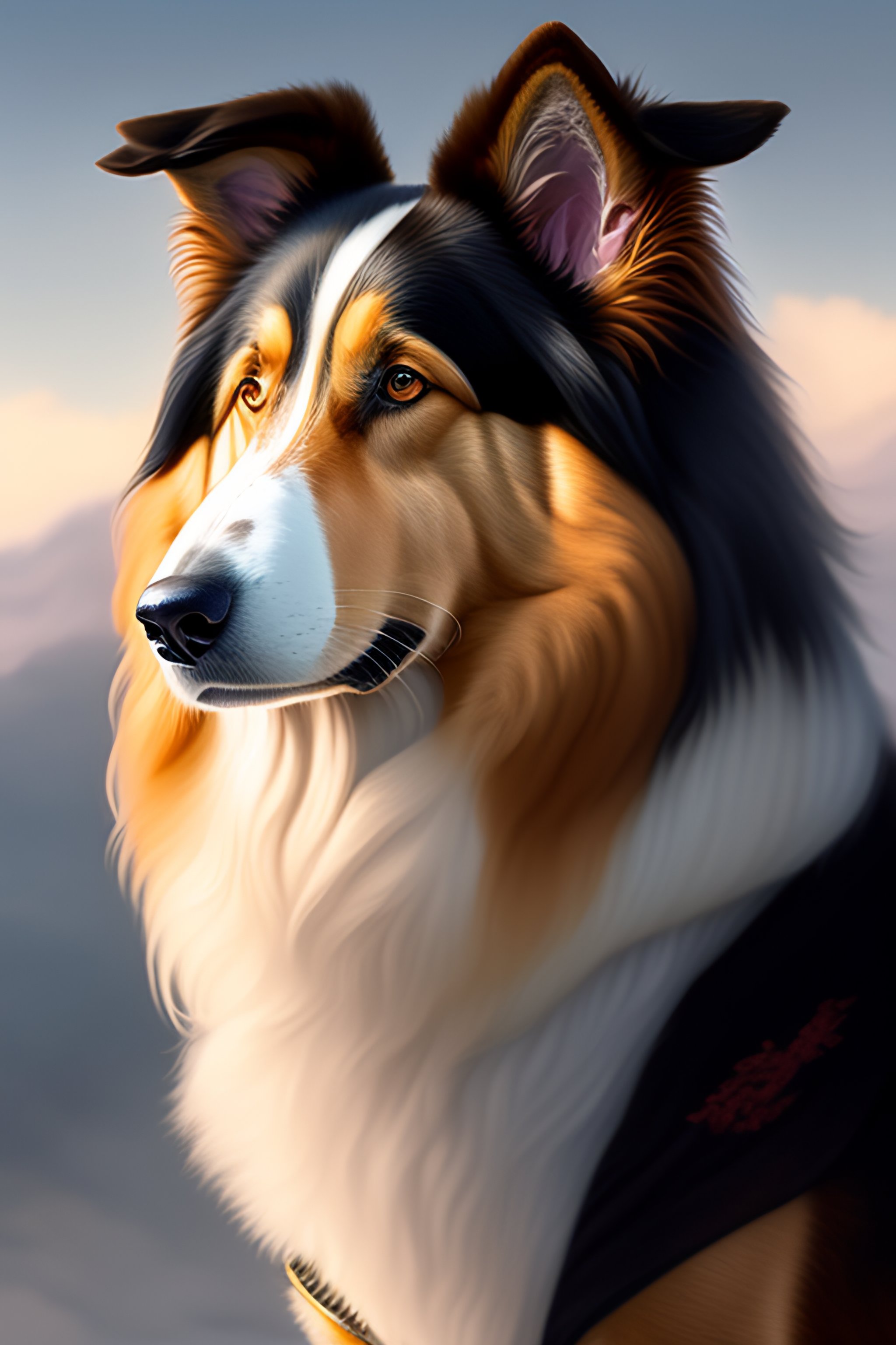 Lexica - A long-coated Rough Collie dog warrior wearing helmet, anime ...