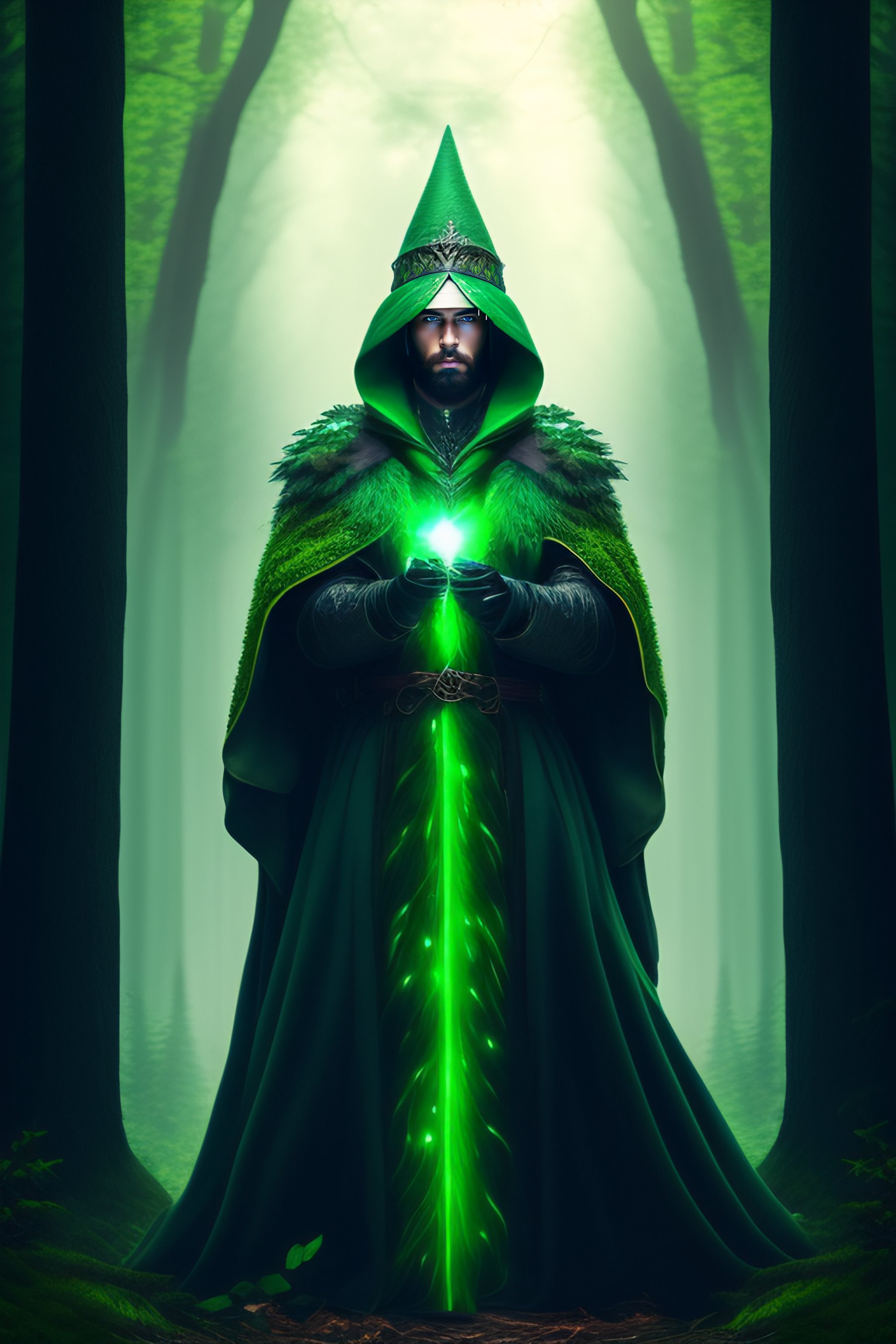 Lexica - A forest wizard, gloomy and dark, with a large hat, armor, his ...