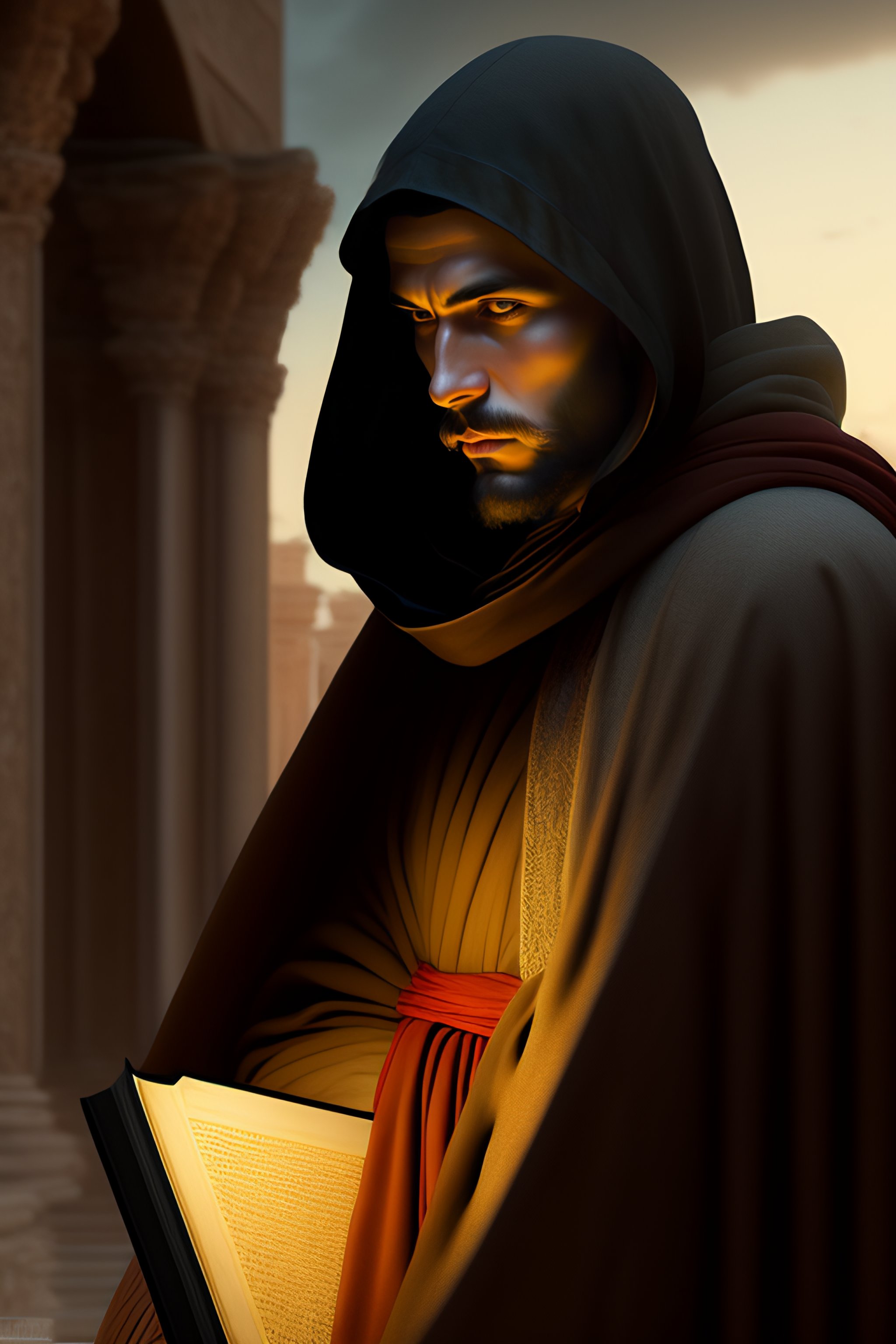 Lexica - Half portrait of Franciscan monk with closed hood and big old ...