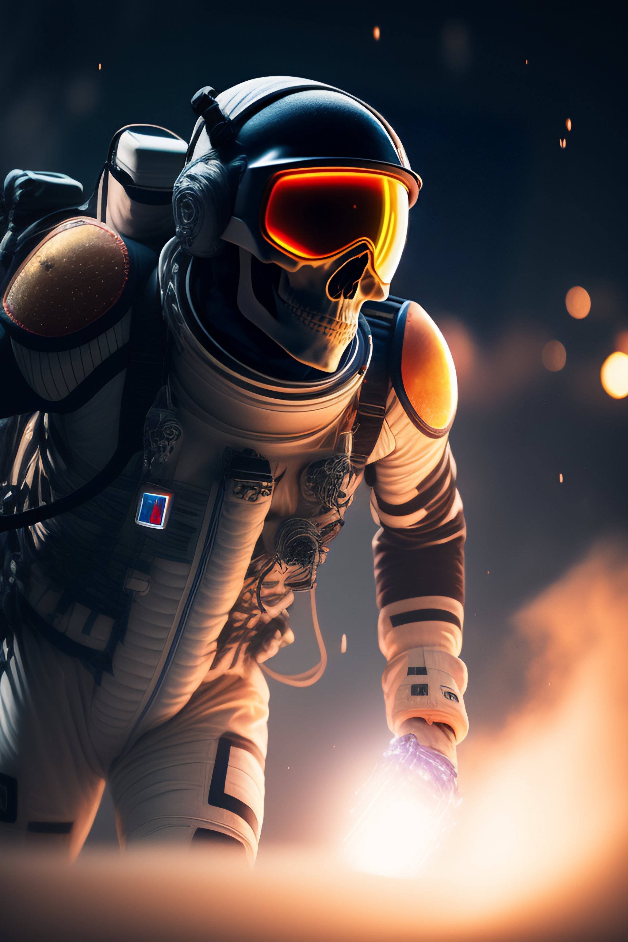 Lexica - Action shot of skeleton astronaut, cinematic lighting, brutal ...