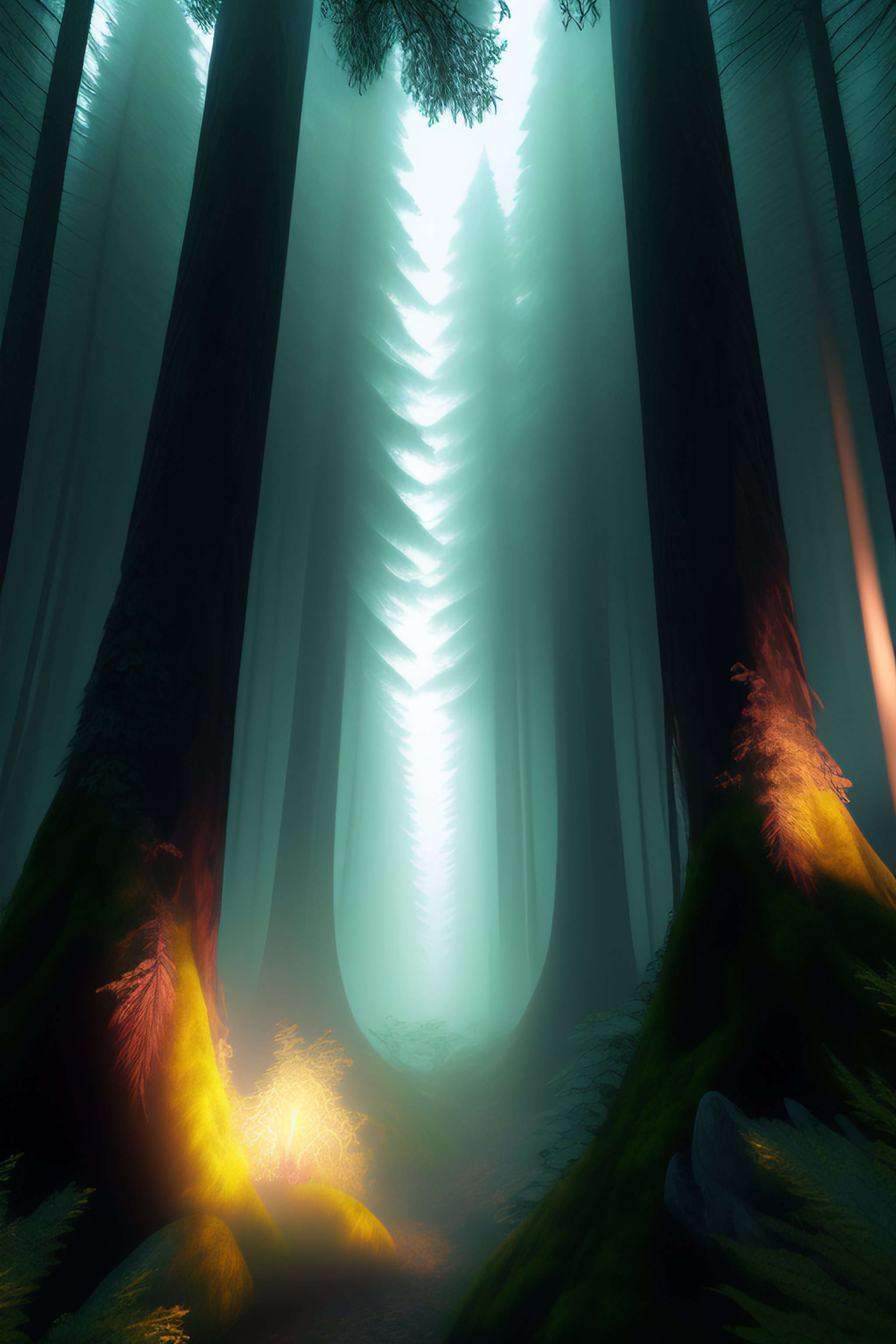 Lexica - Digital image of a mysterious and enchanted forest using V-Ray ...