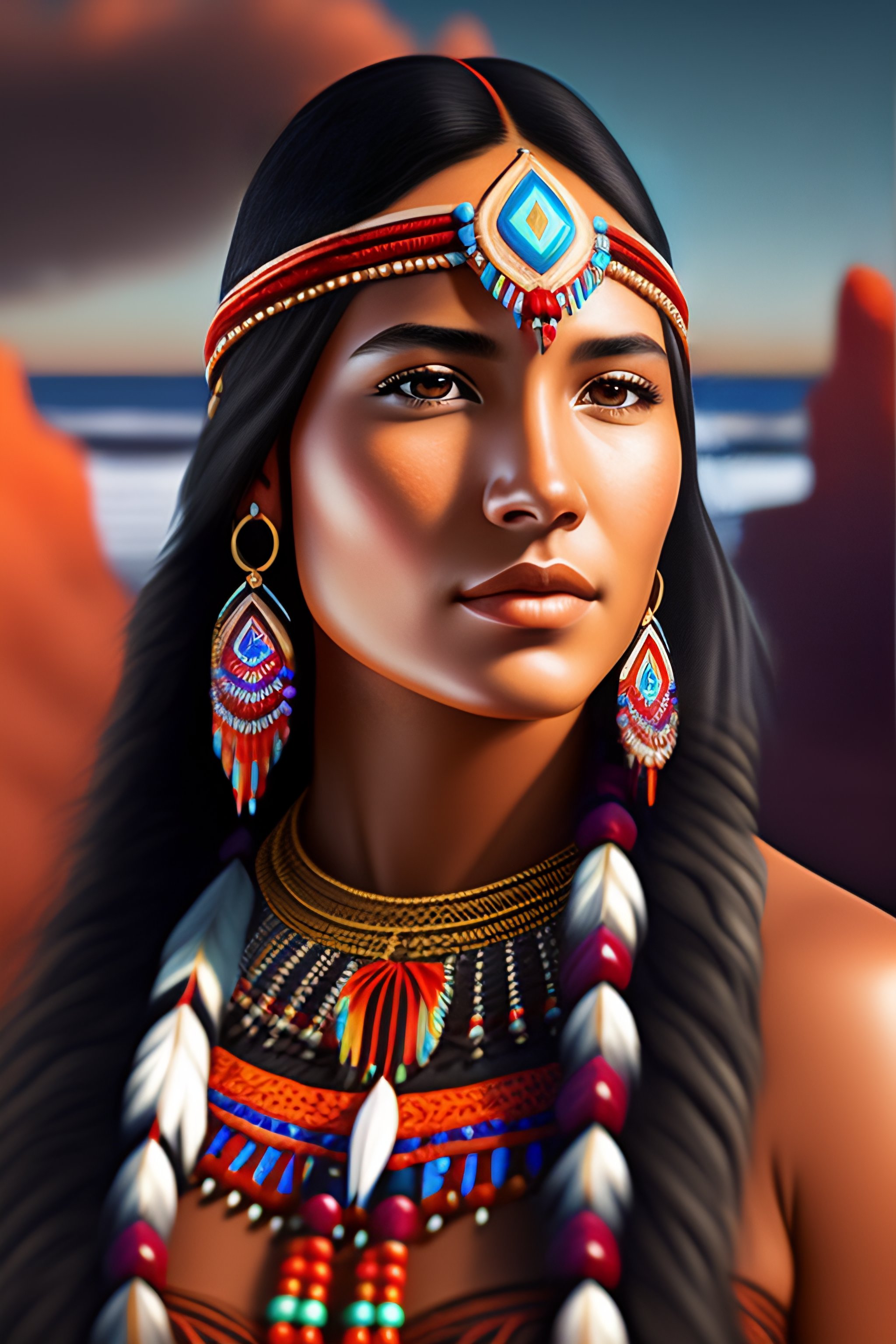 Lexica - Native american young woman portrait in 3d digital art with ...