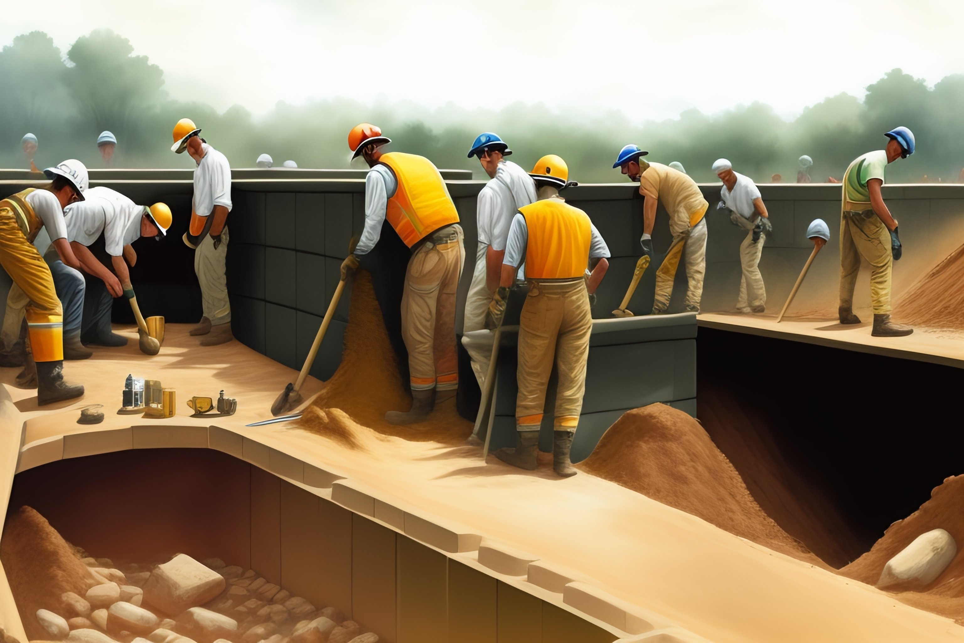 Lexica - A group of men working on an excavation for a reinforced ...