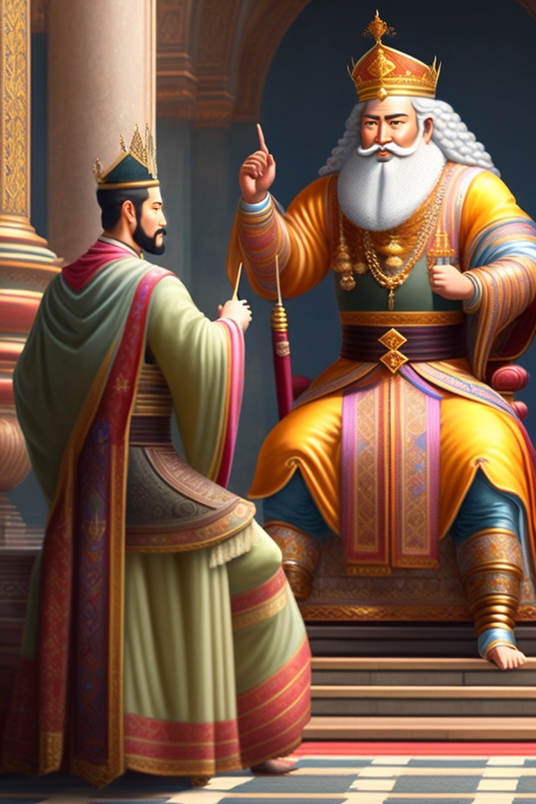 Lexica - A grand palace with a wise-looking king sitting on a throne ...