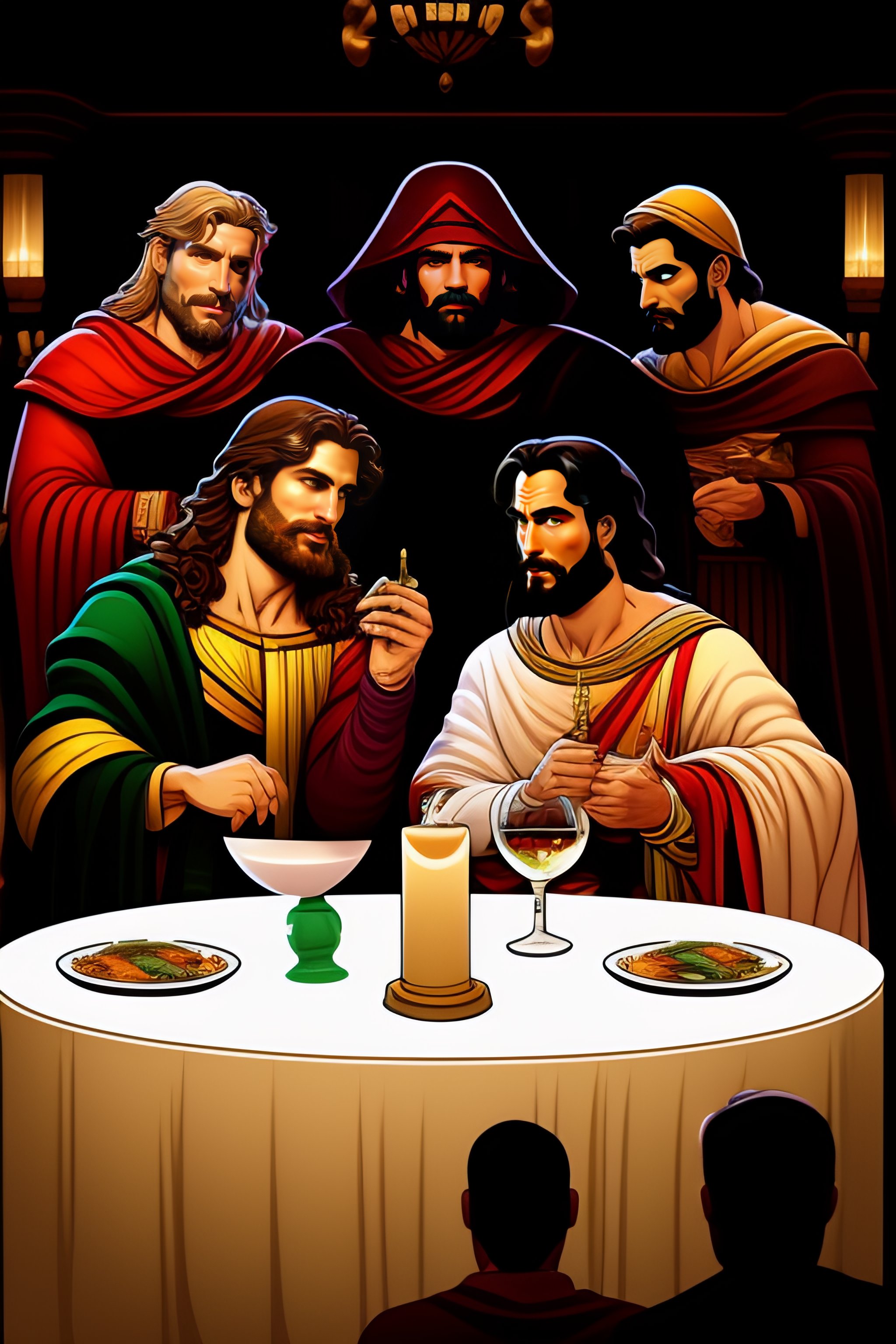 Lexica - Selfie at the last supper, comic book style