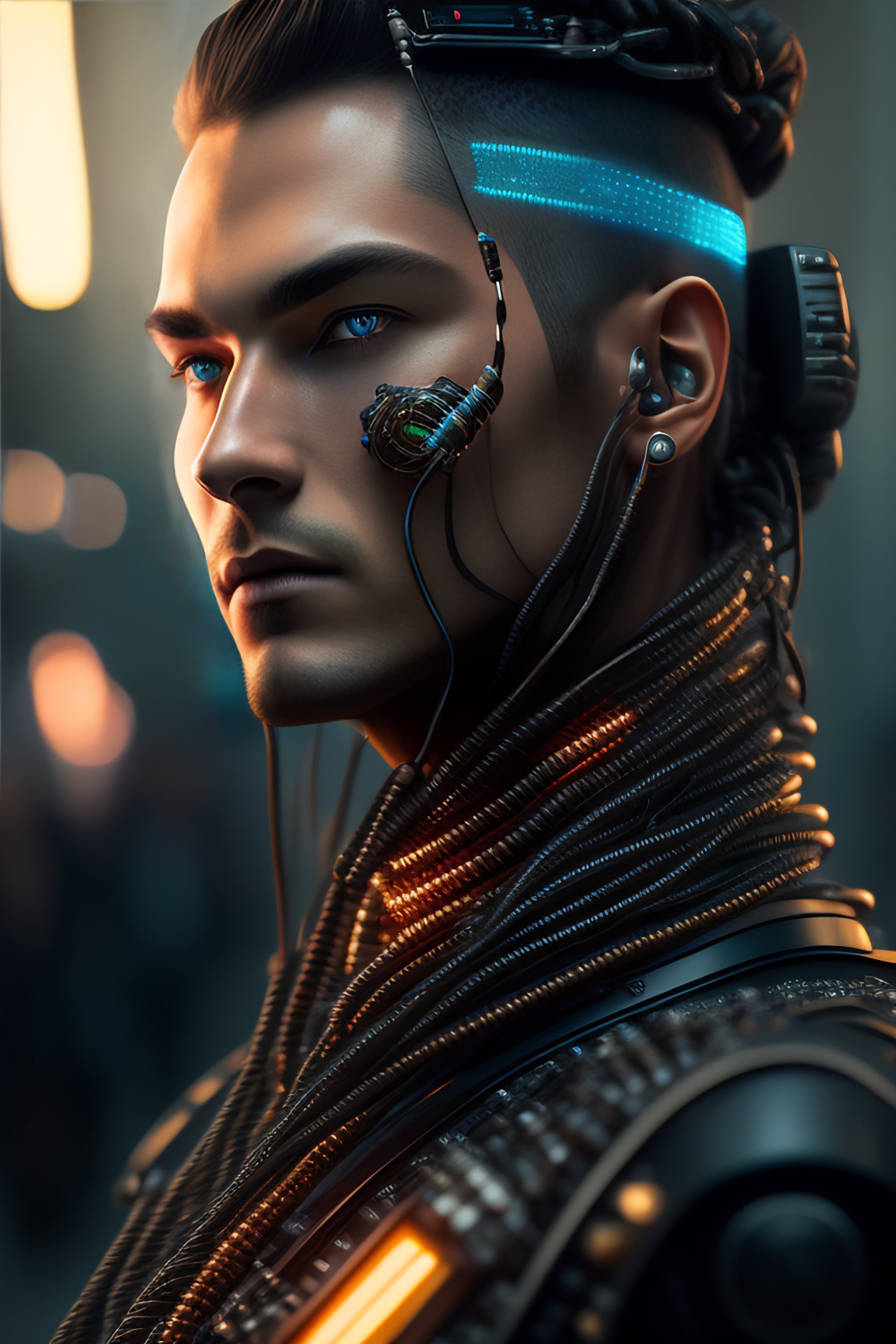 Lexica - Head and shoulders render of cyberpunk face, android face ...