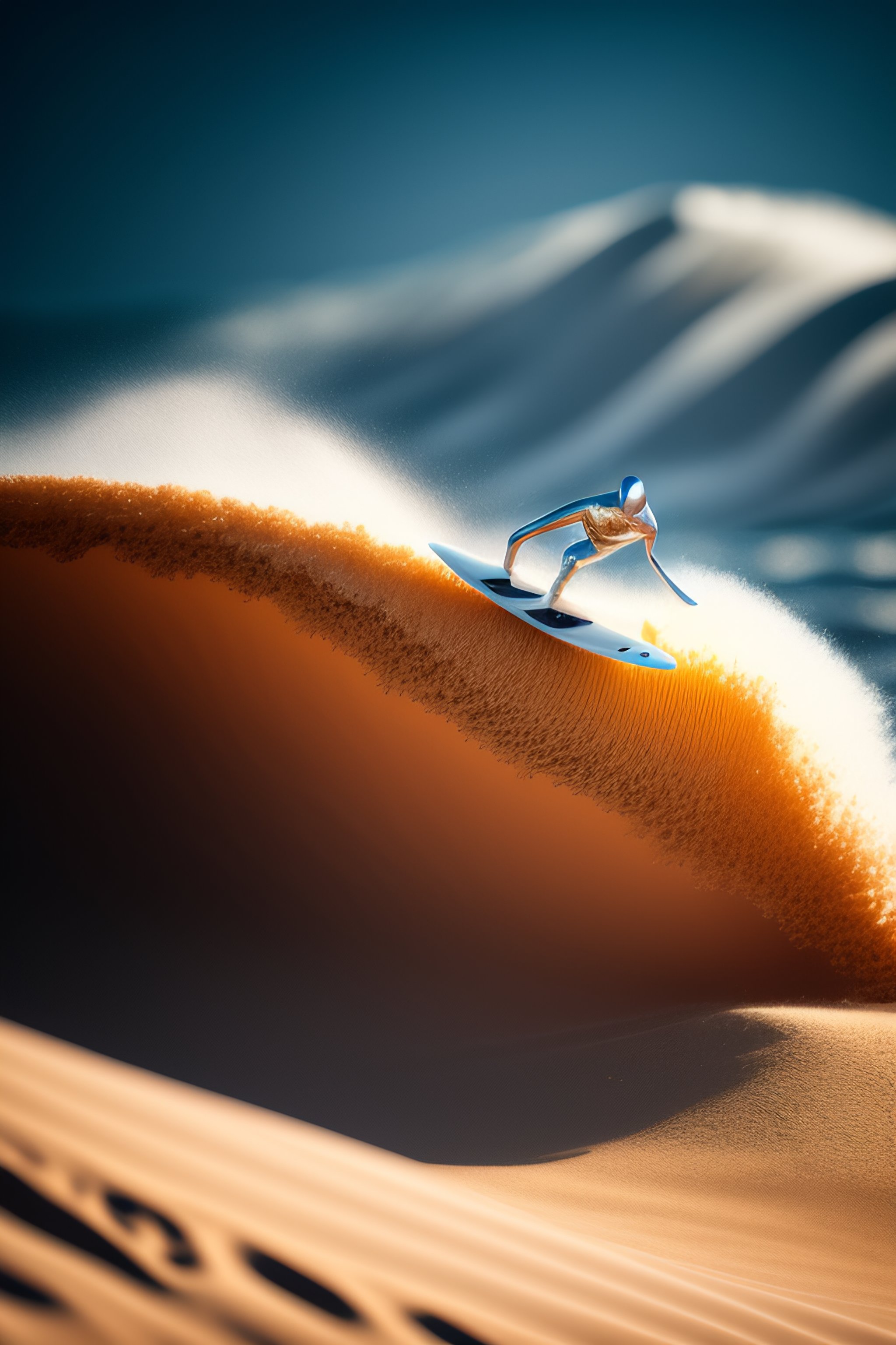 Lexica - Silver surfer, on top of his surf board, silver board, surf ...