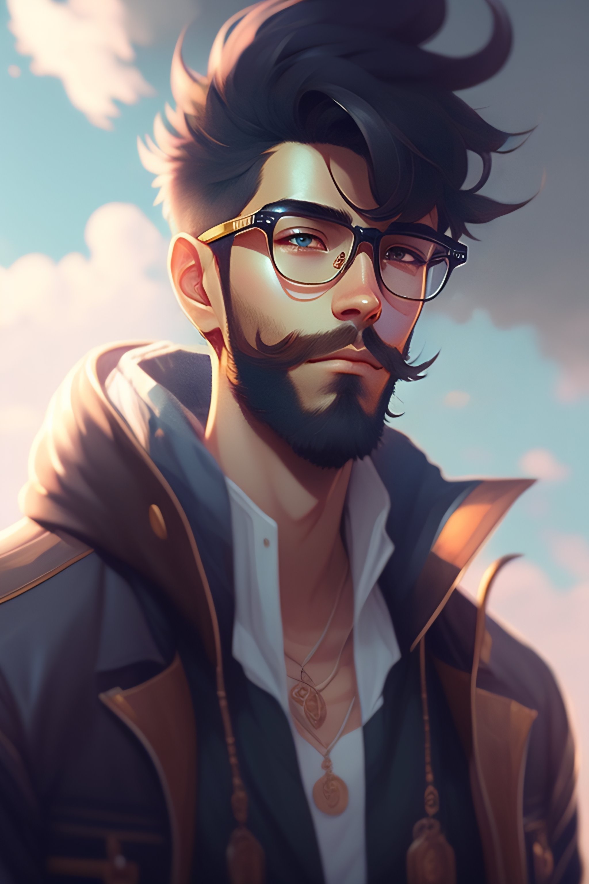 Lexica - Bearded guy with messy hair 21 years old,coder,wearing round ...