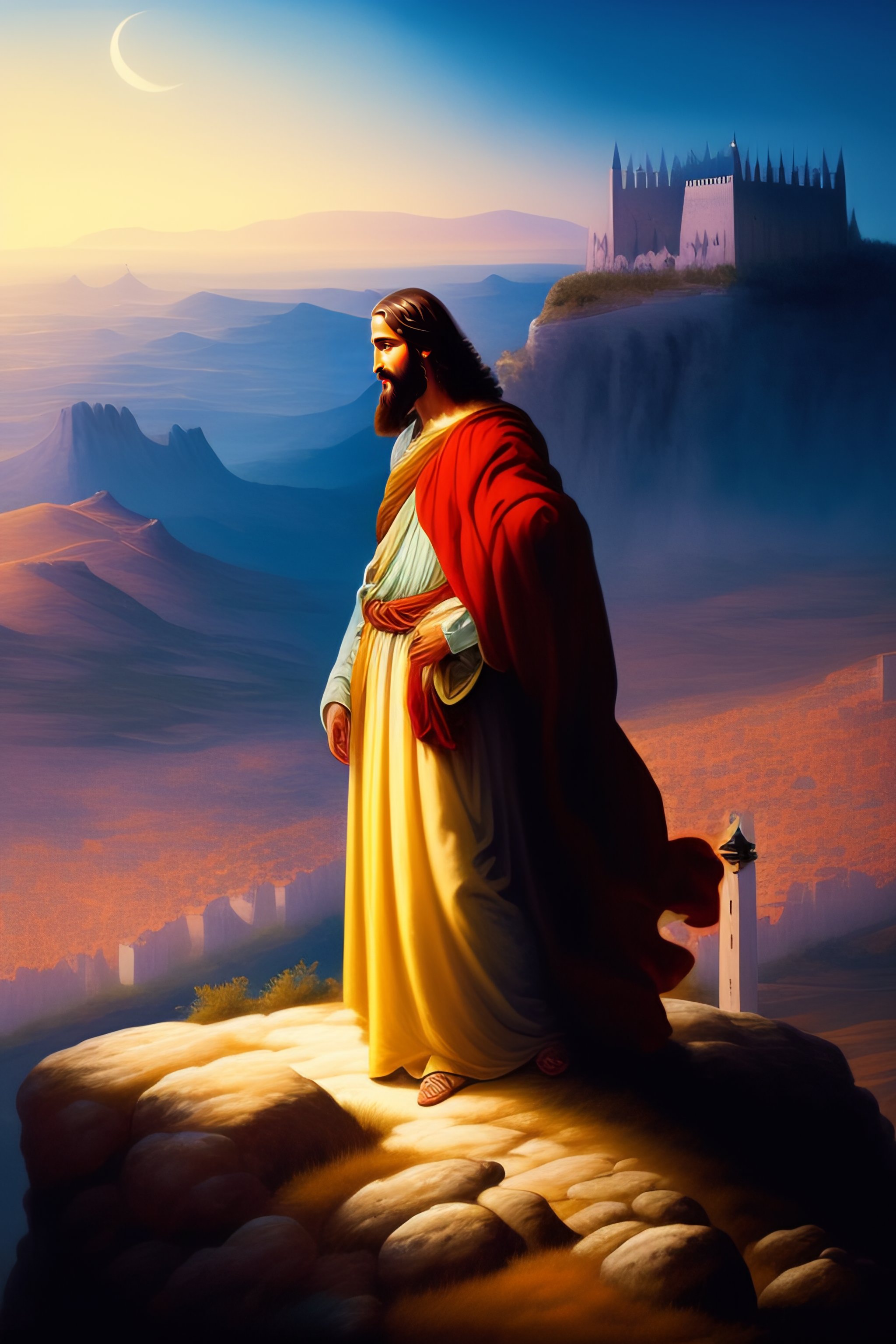 Lexica - Jesus standing in glory at the top of Mount Zion, with ...