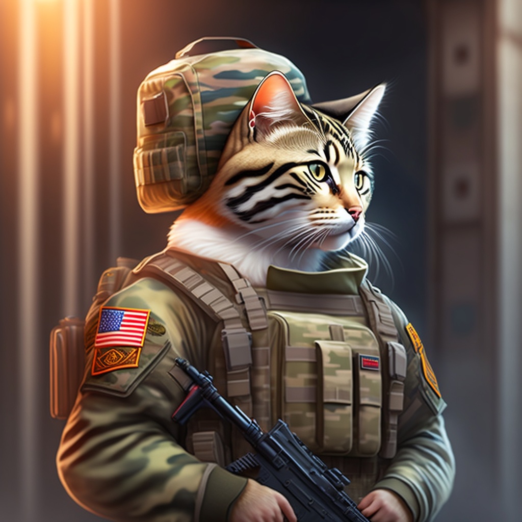 Lexica - A cut cat soldier wearing a camo uniform, armed with an AR-15