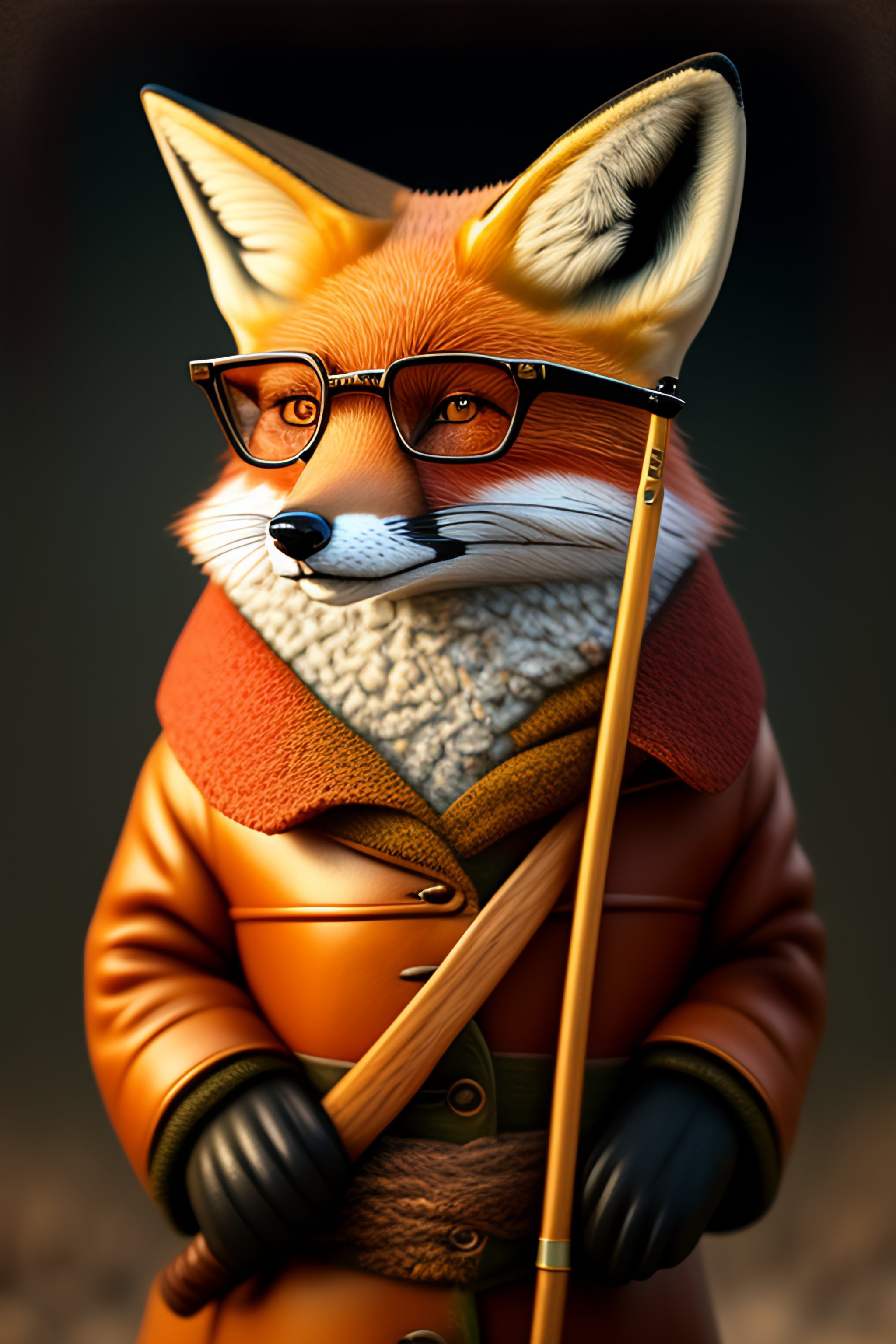 Lexica - Portrait of an old fox with glasses and walking sticks.