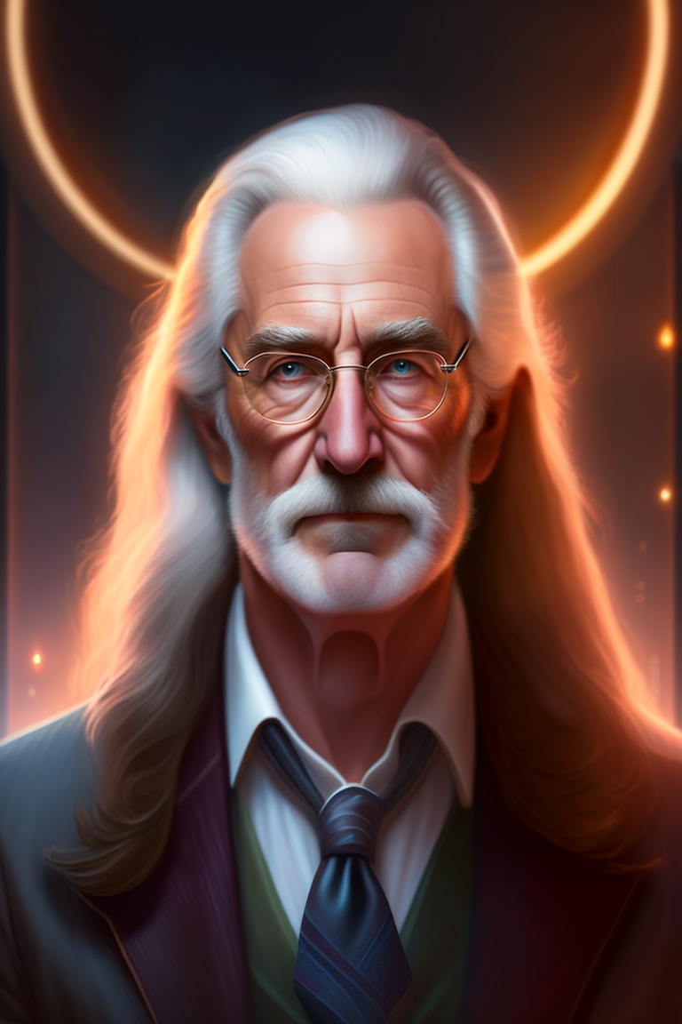 Lexica - Old man facing camera, scientist look , sci-fic background ...