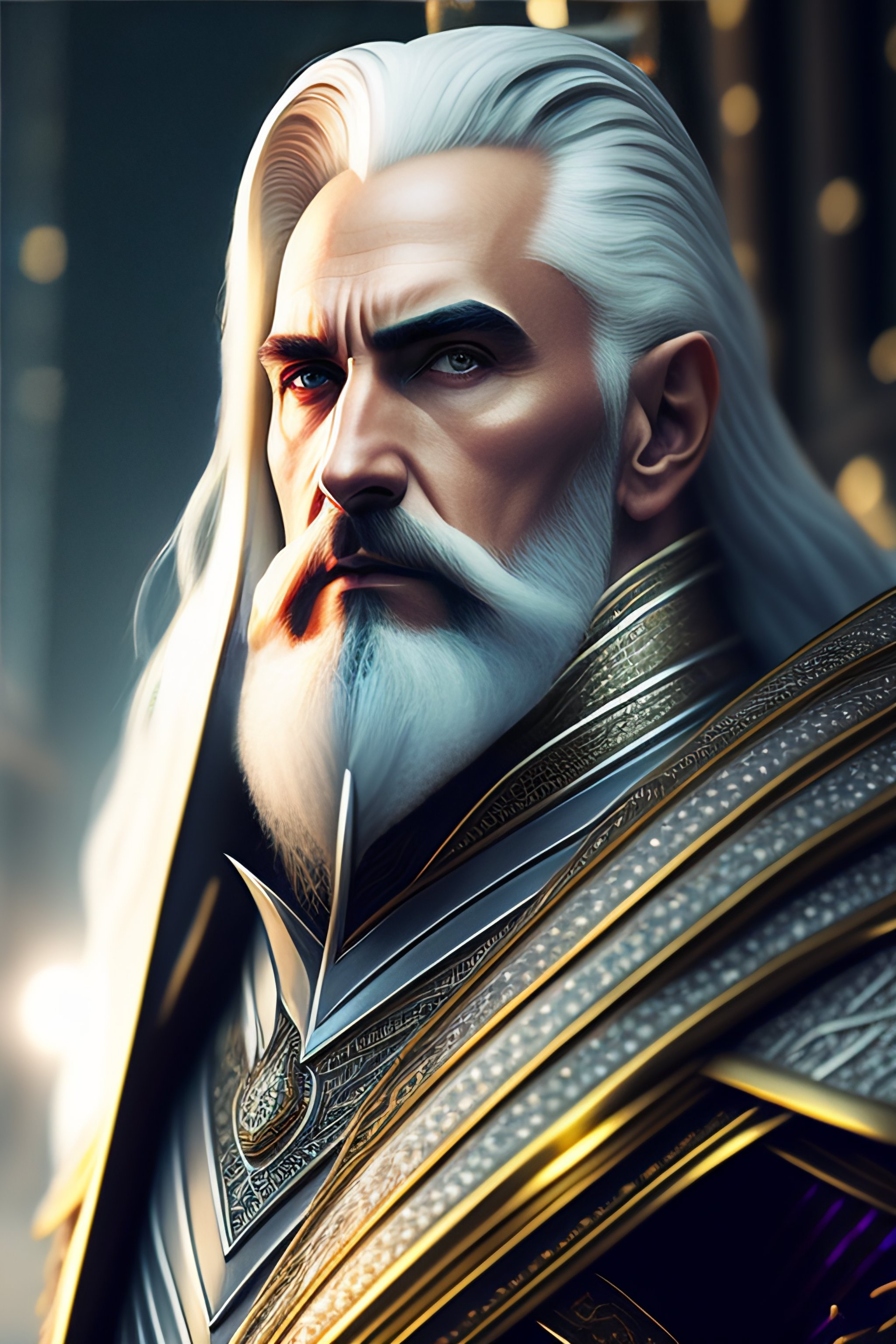 Lexica - Ultra-sharp photography of silver hair Saruman white wizard by J.R.R Tolkien standing ...