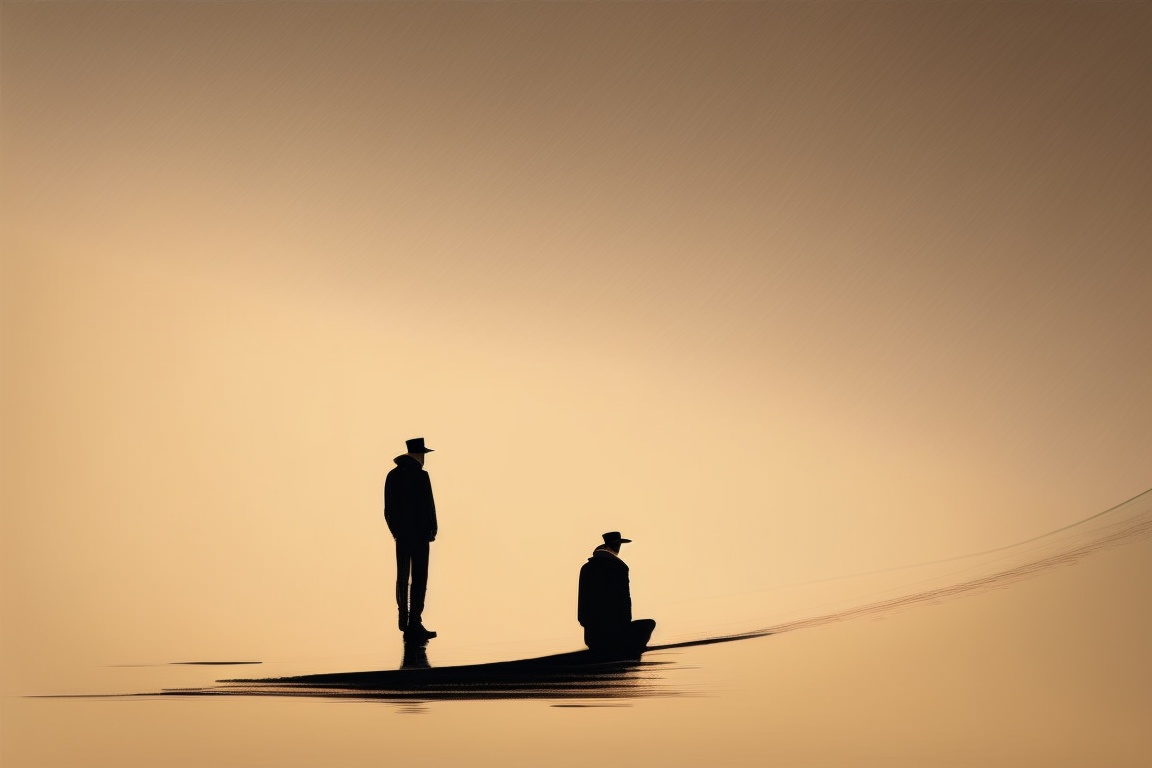 Lexica - A alone man. pen and ink ,birds eye view, Background space a ...