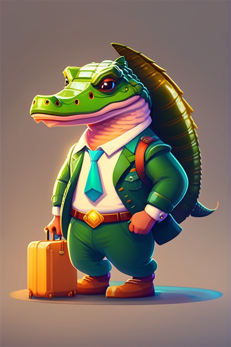 Lexica - Alligator 2d character illustration, wear suit, retro ...