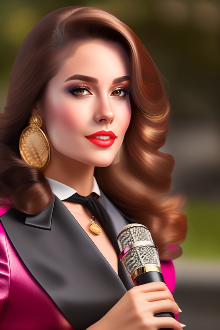 Lexica - Young beautiful woman hand with mic,see front, news reporter ...