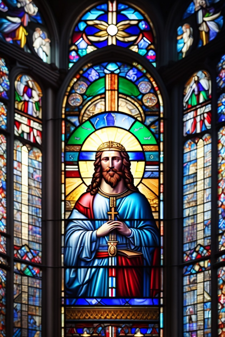 Lexica - A bright, stained glass window of Christ, photo, realistic ...
