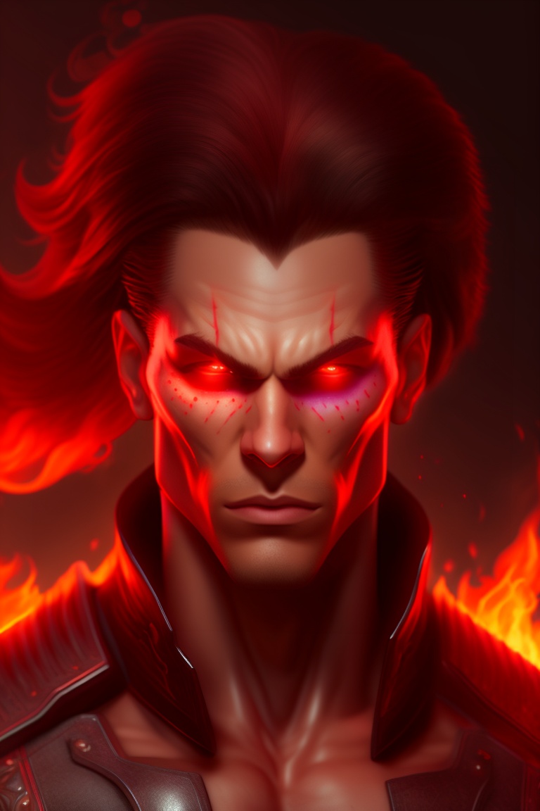 Lexica - Humanoid with red skin, Hair on fire, and ruby red eyes ...