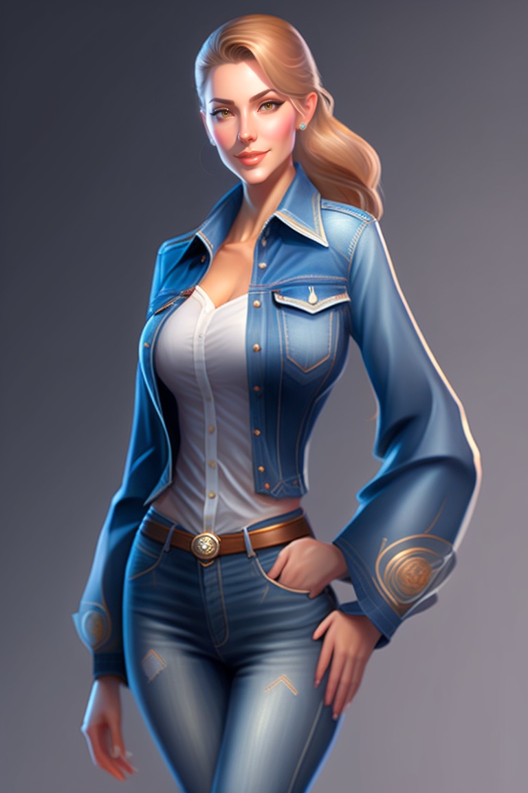 Lexica - Animated full body American beautiful female in denim pants ...